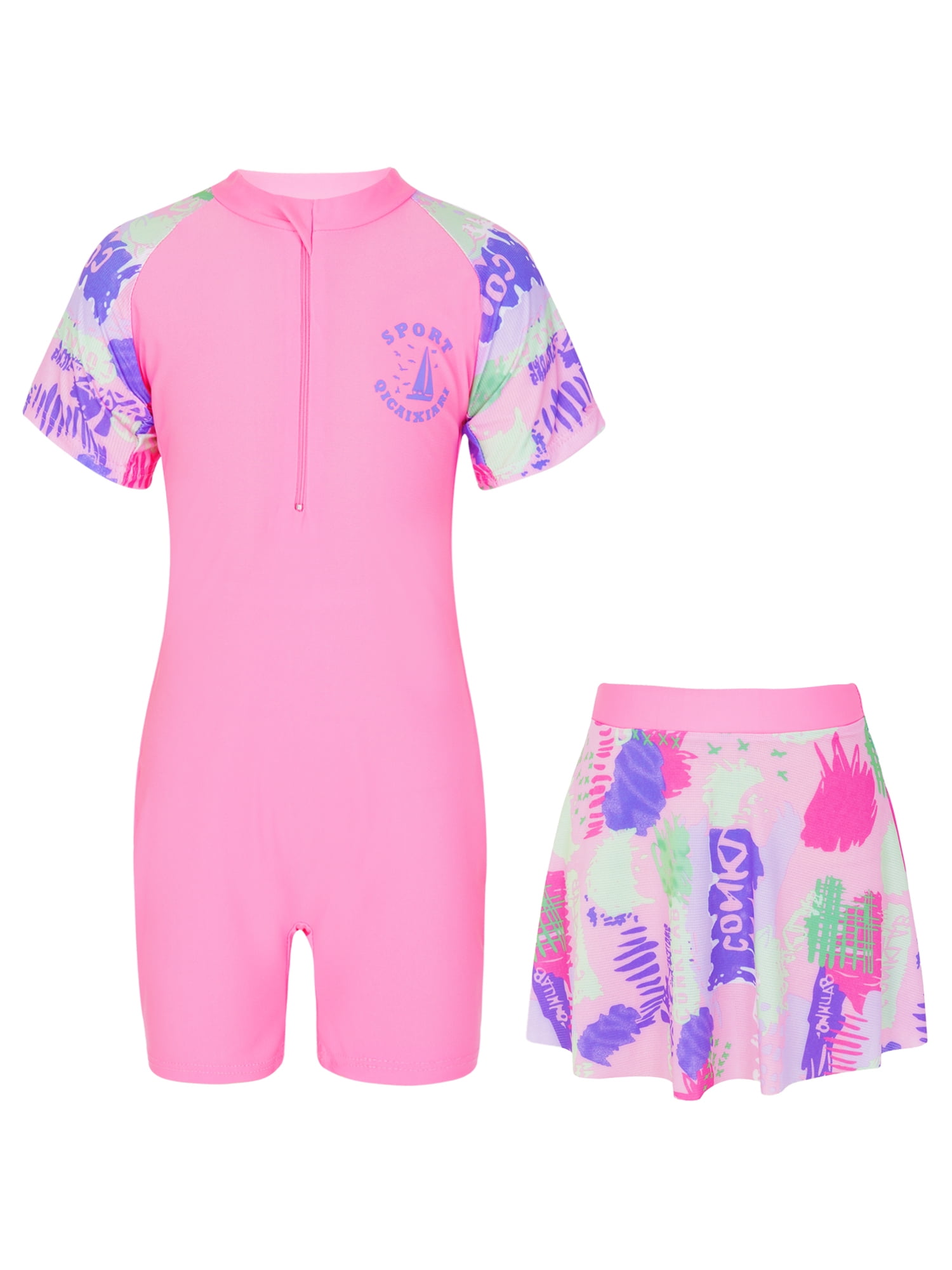 Alvivi Kids Girls One Piece Short Sleeve Rash Guard Swimsuit Surfing ...