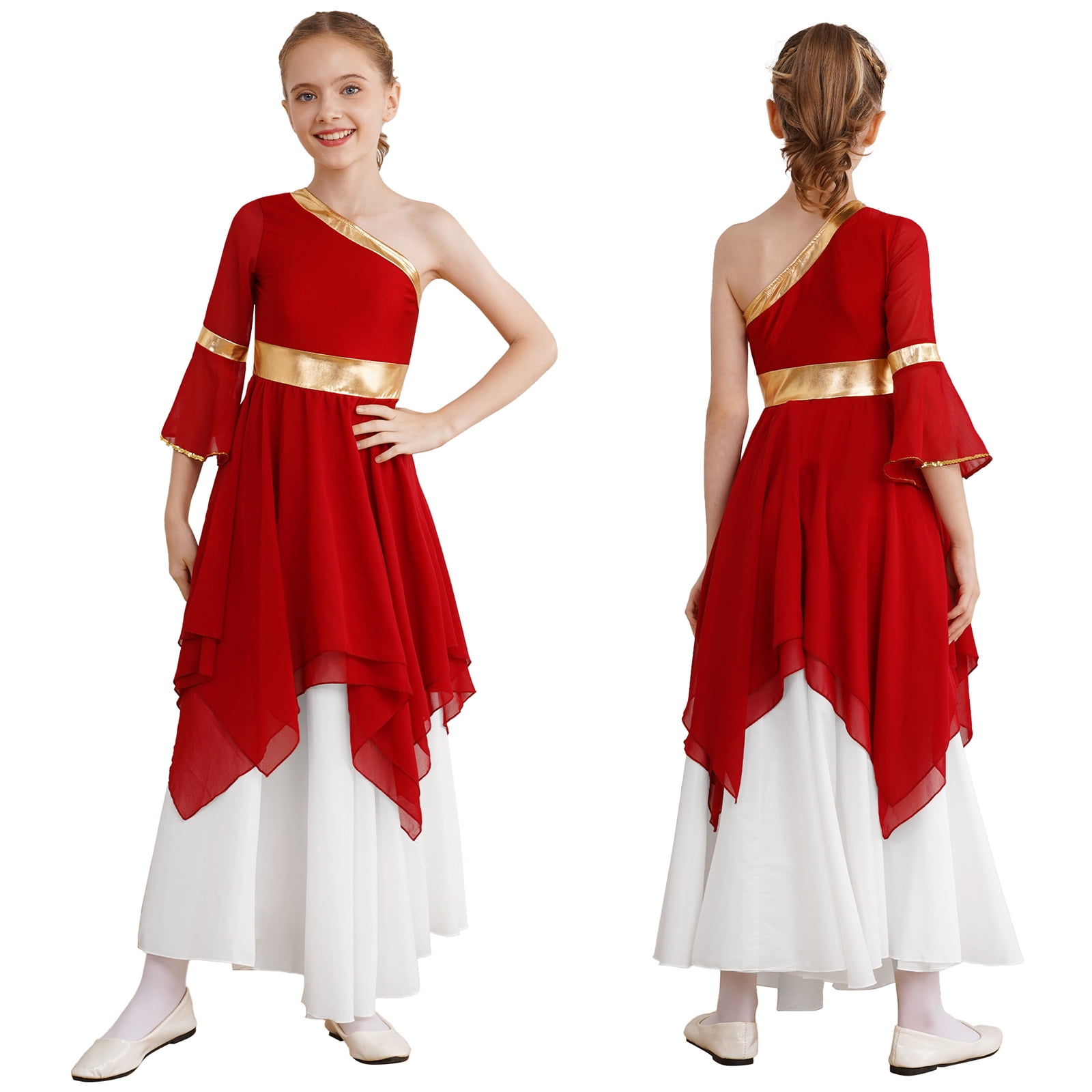 Alvivi Kids Girls One Shoulder Worship Costume Color Block Lyrical ...