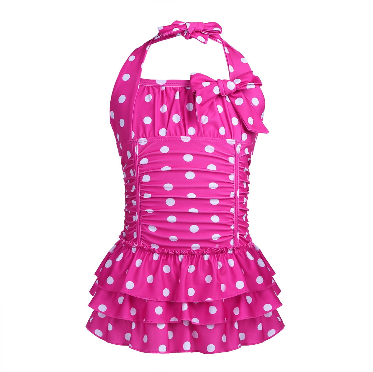 Alvivi Kids Girls One-piece Swimsuit Halter Polka Dots Ruched Tiered ...