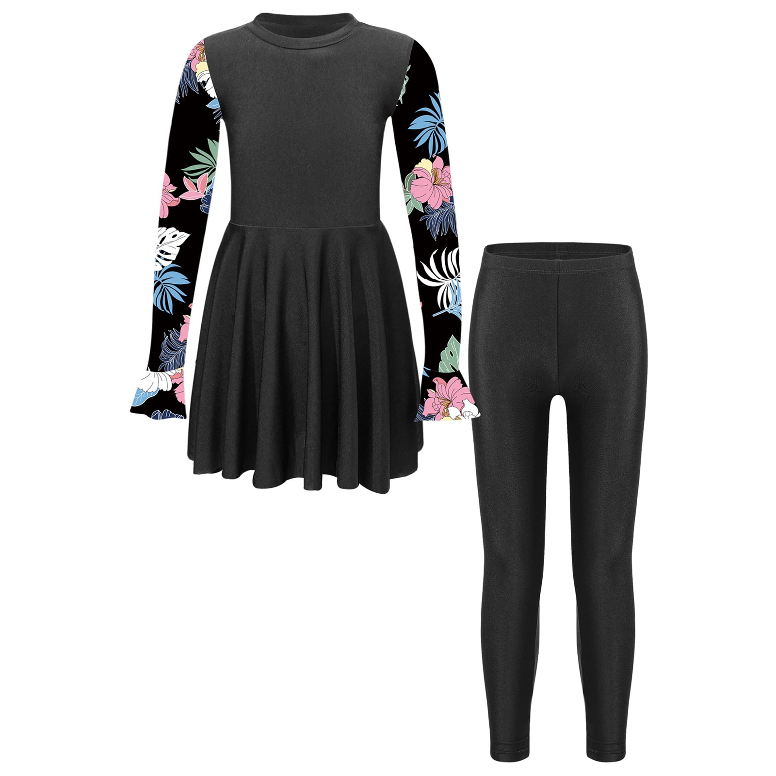 Alvivi Kids Girls Rash Guard Swimsuit Long Sleeve Swim Dress with Pants ...