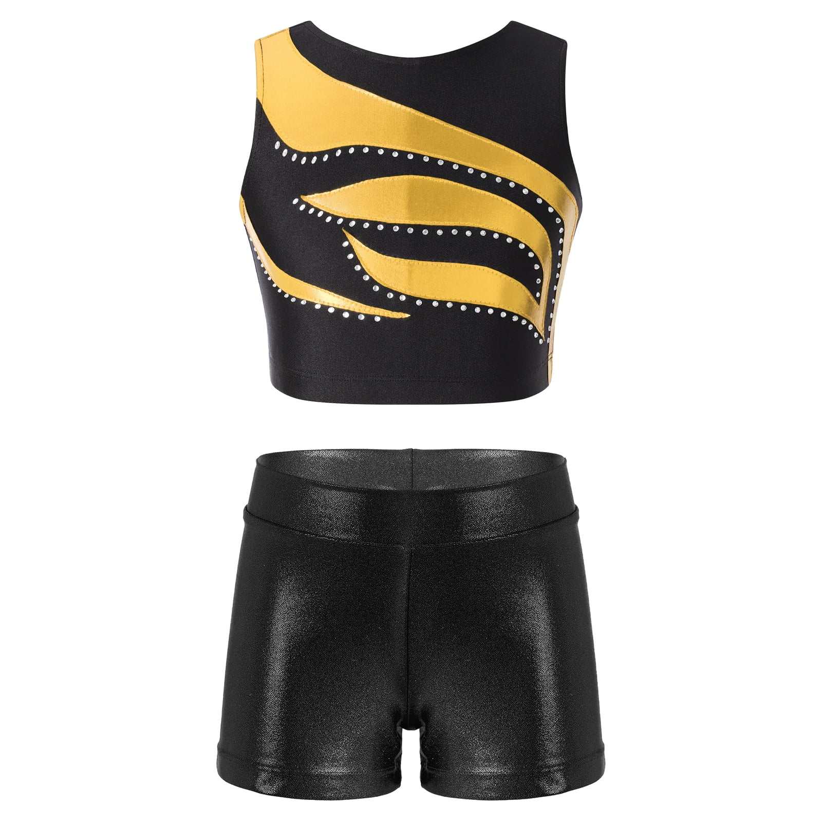 Alvivi Kids Girls Rhinestone Tracksuit Activewear Gymnastics Dance Crop ...