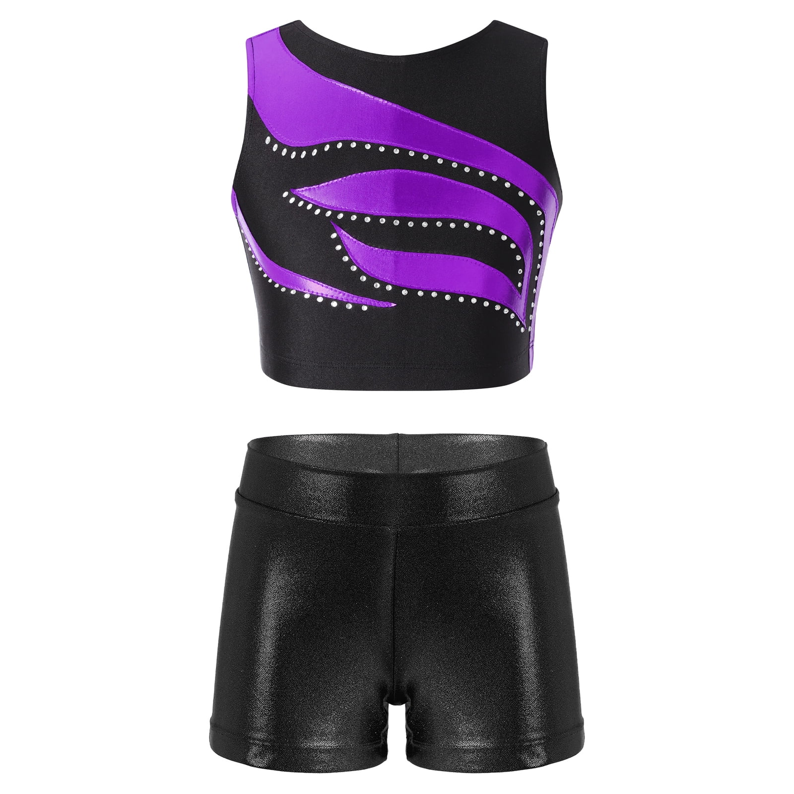 Alvivi Kids Girls Rhinestone Tracksuit Activewear Gymnastics Dance Crop ...