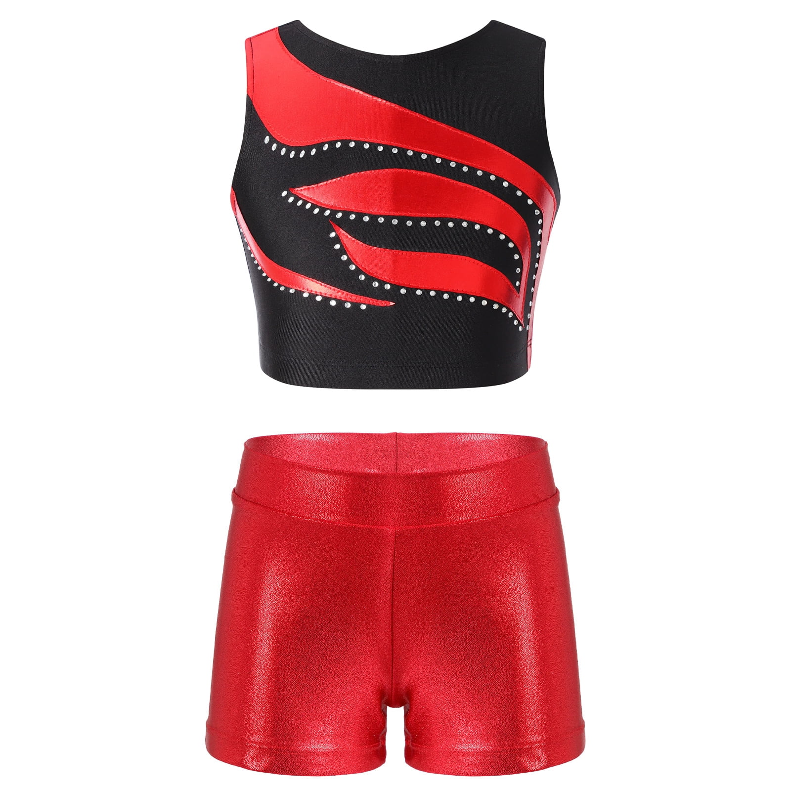 Alvivi Kids Girls Rhinestone Tracksuit Activewear Gymnastics Dance Crop ...