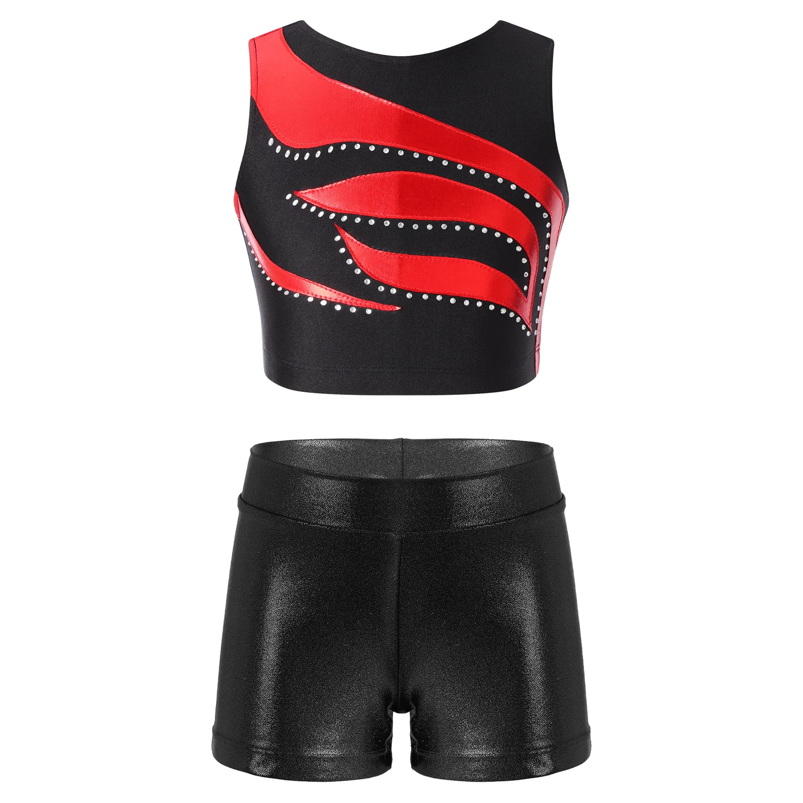 Alvivi Kids Girls Rhinestone Tracksuit Activewear Gymnastics Dance Crop ...