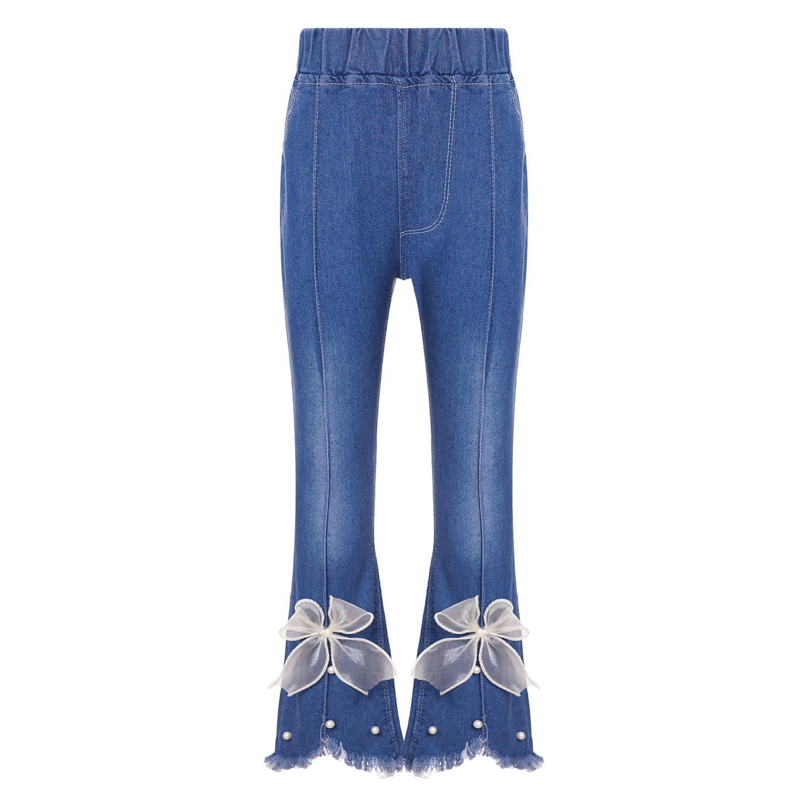 Alvivi Kids Girls Ruffle Flare Raw Hem Denim Pants High Waisted Bell ...