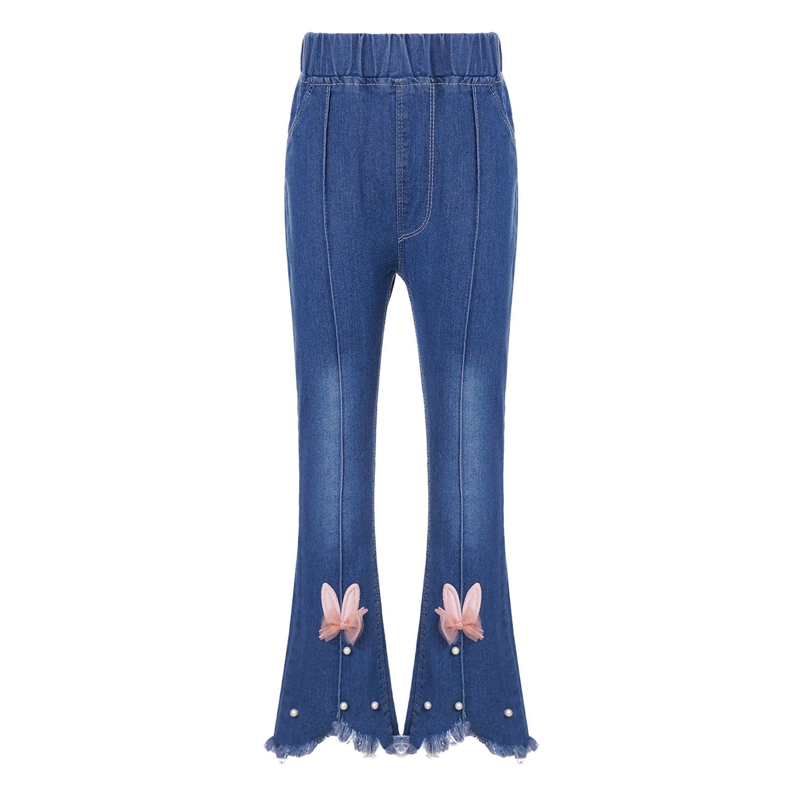 Alvivi Kids Girls Ruffle Flare Raw Hem Denim Pants High Waisted Bell ...