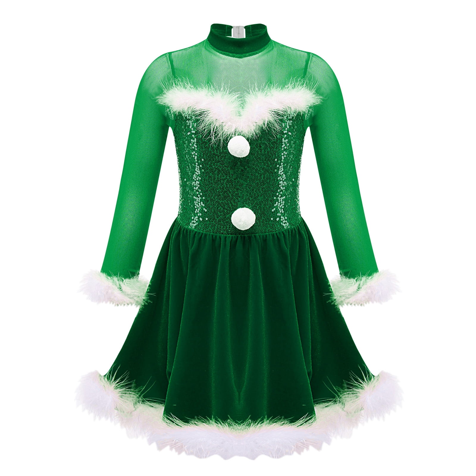 Alvivi Kids Girls Sequin Ice Skating Dance Leotard Dress Christmas Snowman Party Costume Green ...