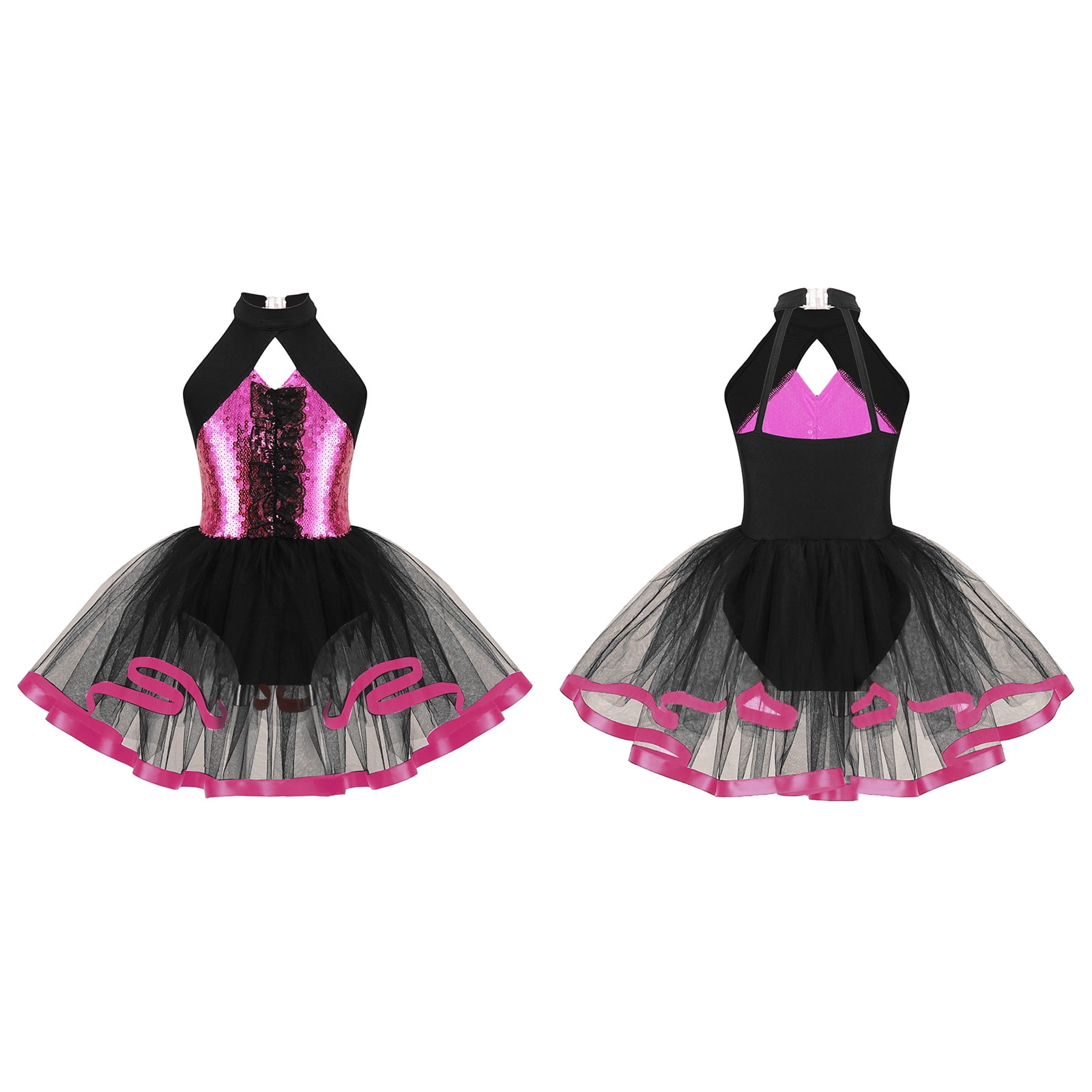 Alvivi Kids Girls Sequins Ballet Latin Jazz Dance Dress Tutu Skirted ...