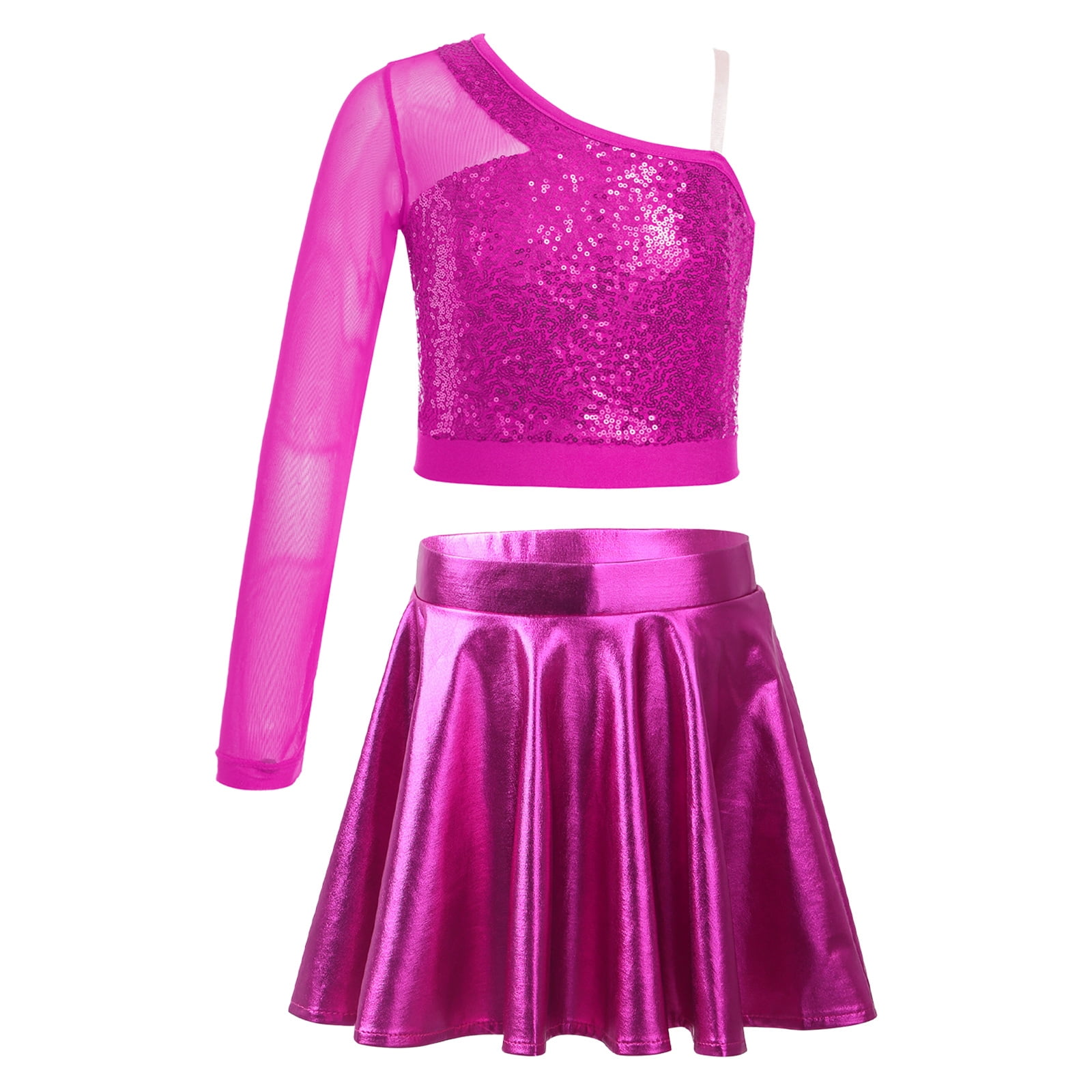 Alvivi Kids Girls Sequins Crop Top with Metallic Mini Skirt Outfits for ...