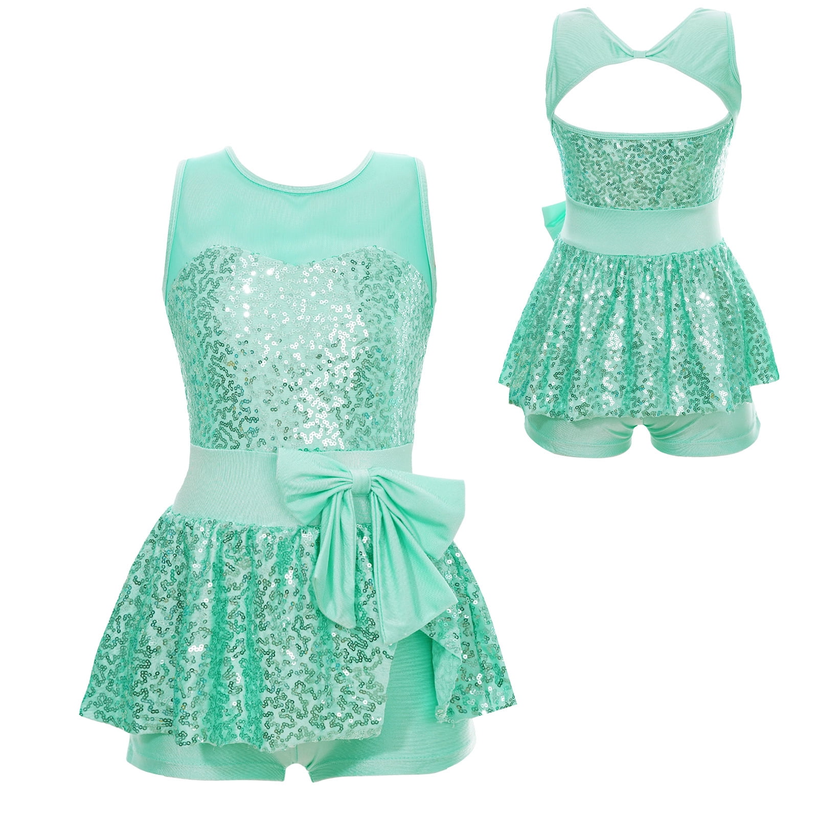 Alvivi Kids Girls Sequins Hollow Back Boxer Bottom Dance Dress 4-14 ...