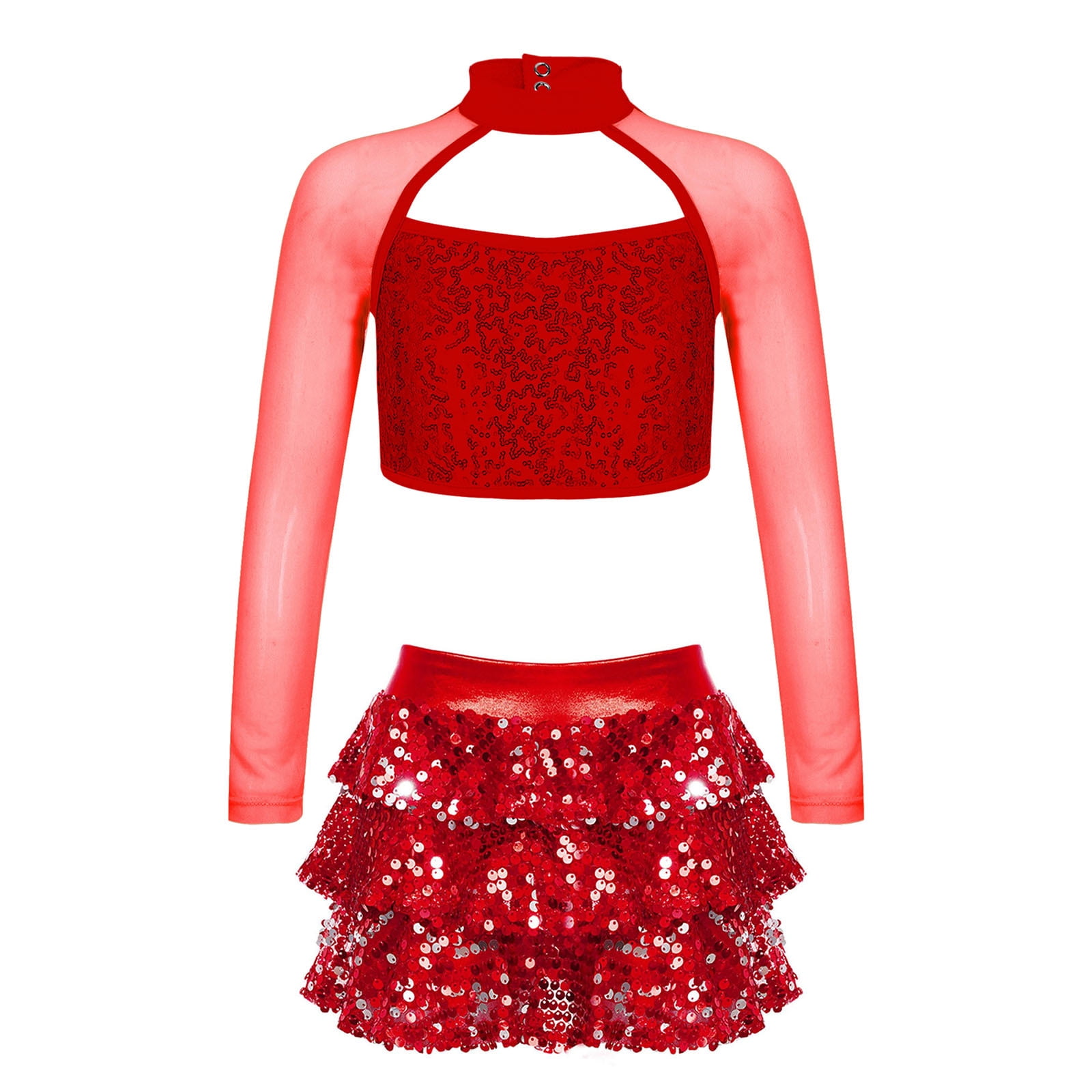 Alvivi Kids Girls Sequins Long Sleeve Latin Jazz Hip Hop Dance Crop Top ...