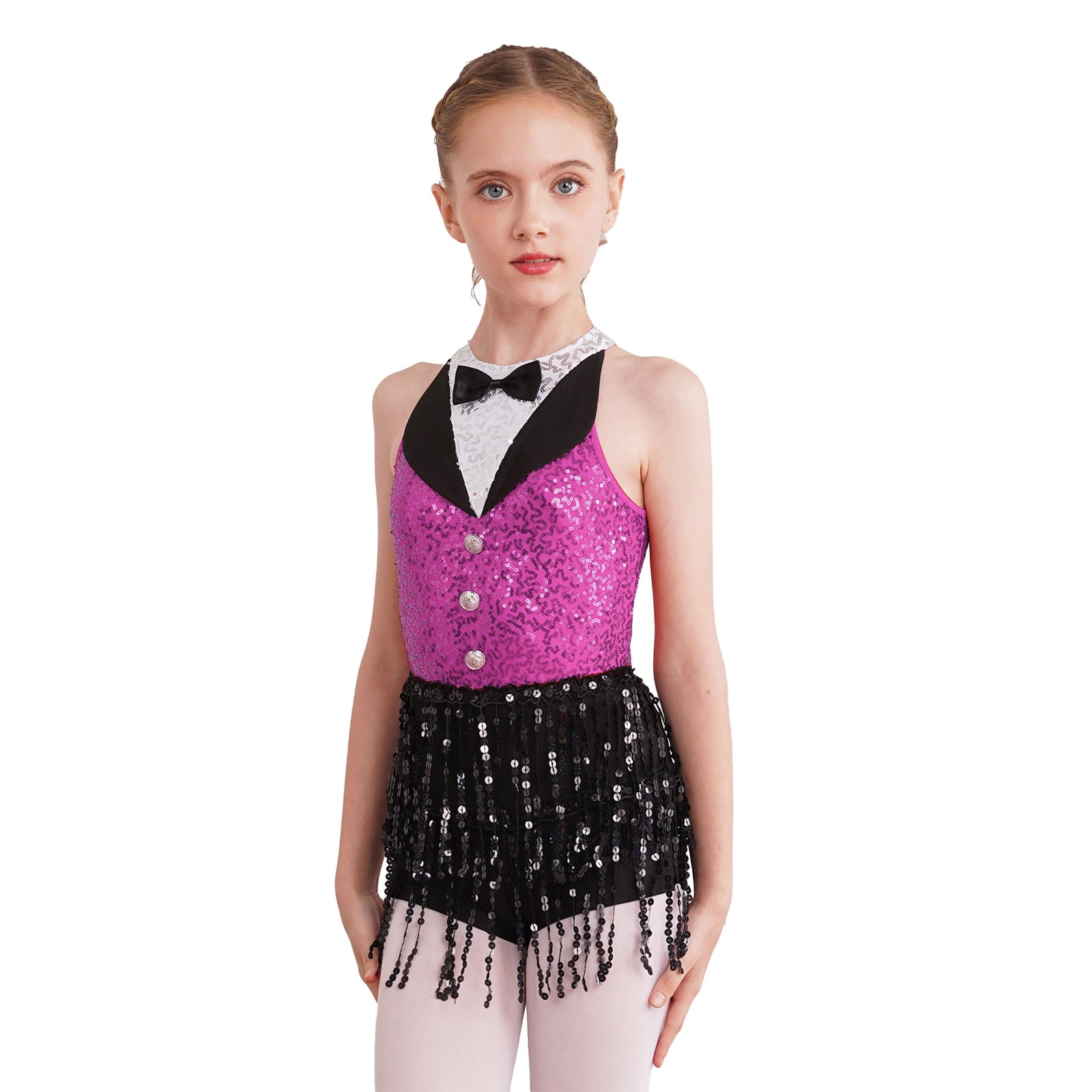 Alvivi Kids Girls Sequins Tassel Latin Ballet Dance Dress Chacha Rumba ...