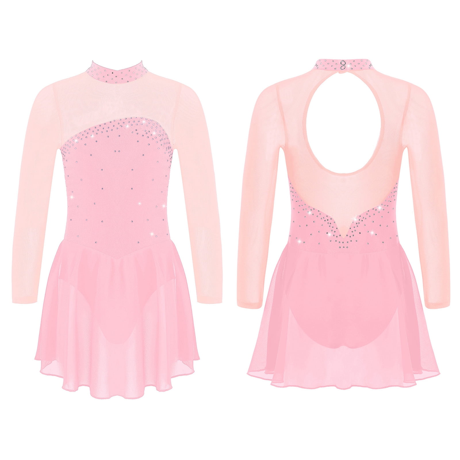 Alvivi Kids Girls Sheer Mesh Long Sleeves Figure Ice Skating Leotard ...