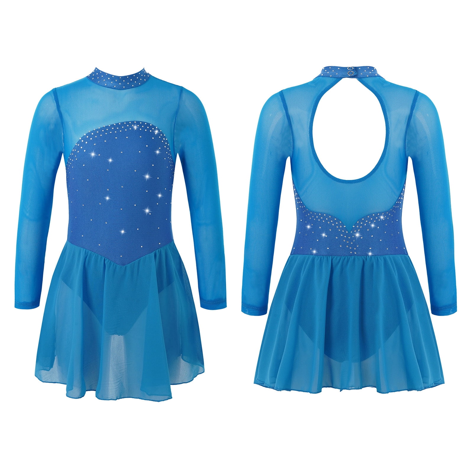 Alvivi Kids Girls Sheer Mesh Long Sleeves Figure Ice Skating Leotard ...
