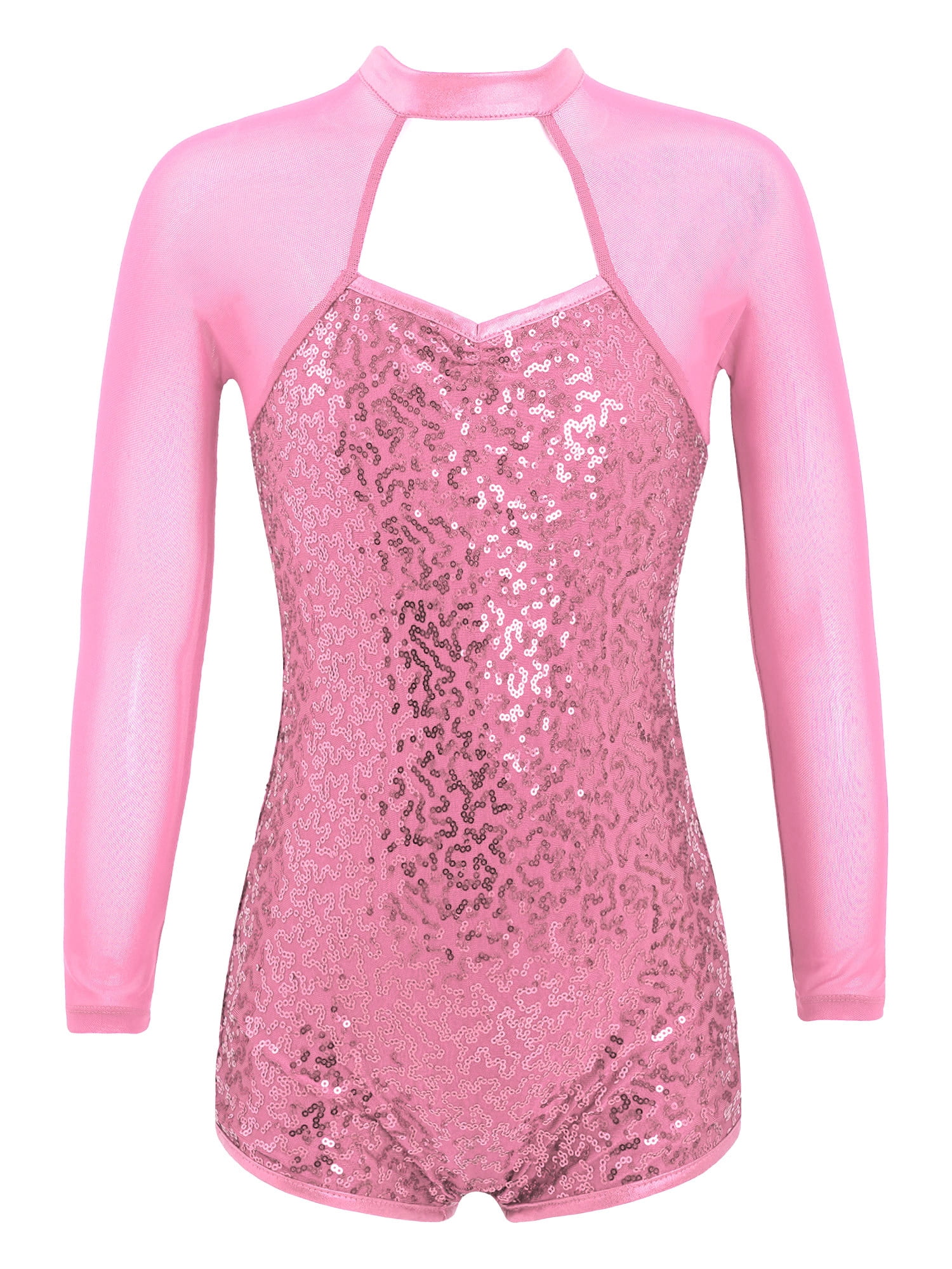 Alvivi Kids Girls Shinny Sequins Long Sleeve Dance Leotard Mesh ...