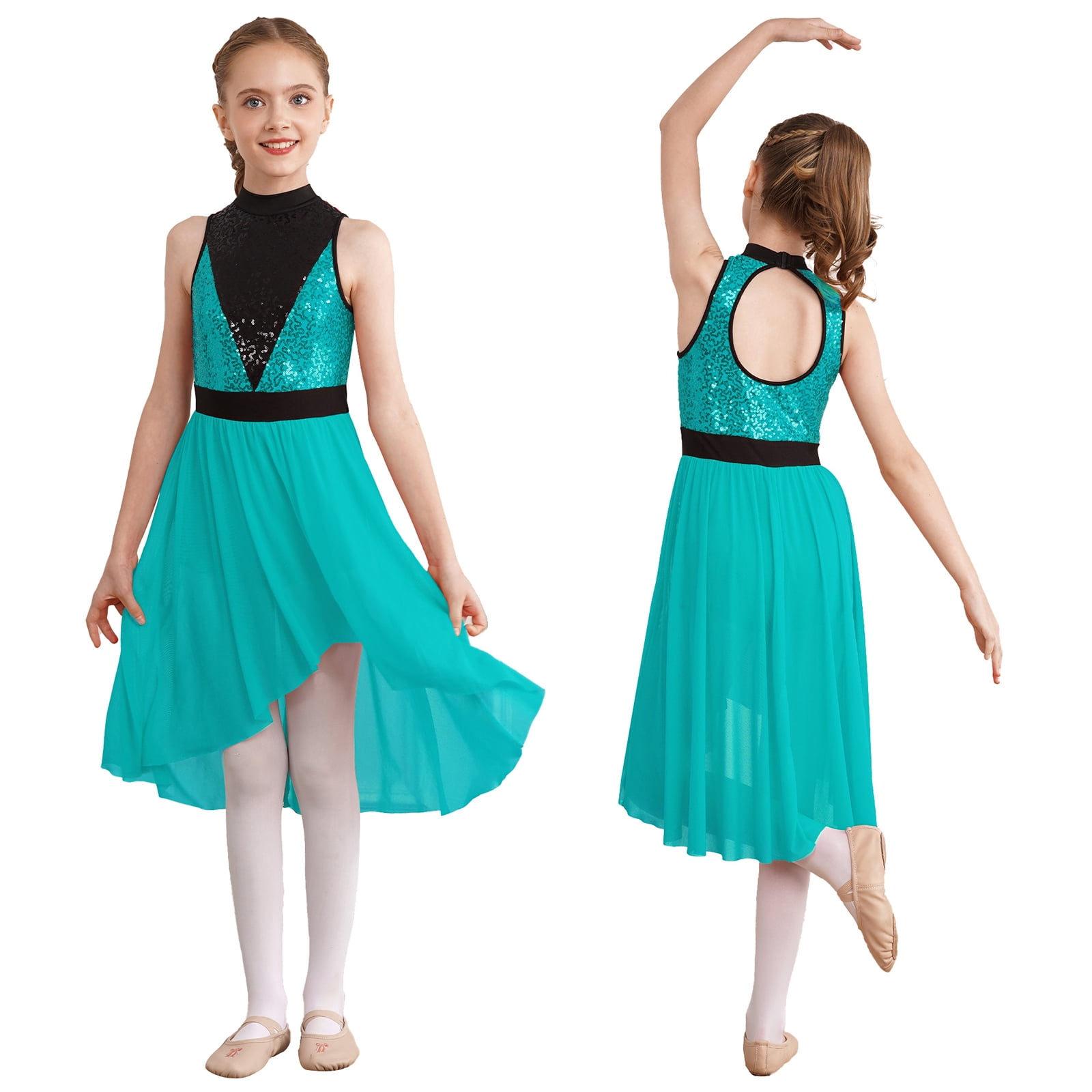 Alvivi Kids Girls Shiny Ballet Lyrical Praise Dance Dress Tunic ...