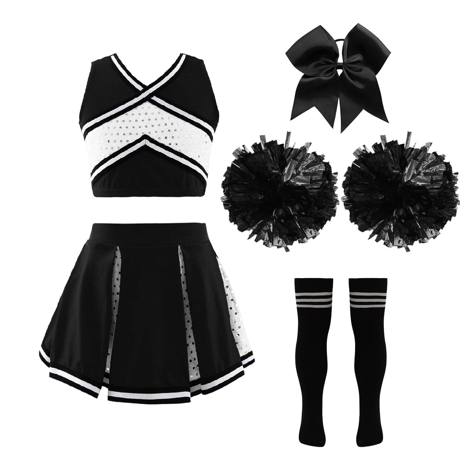Alvivi Kids Girls Shiny Cheerleading Outfits with Pompoms Cheer Leader ...