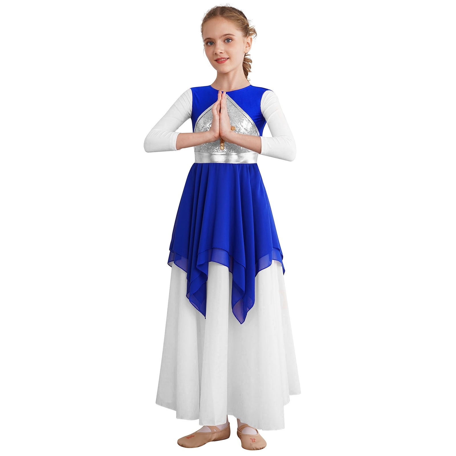 Alvivi Kids Girls Shiny Cross Praise Worship Dance Costume Sleeveless ...