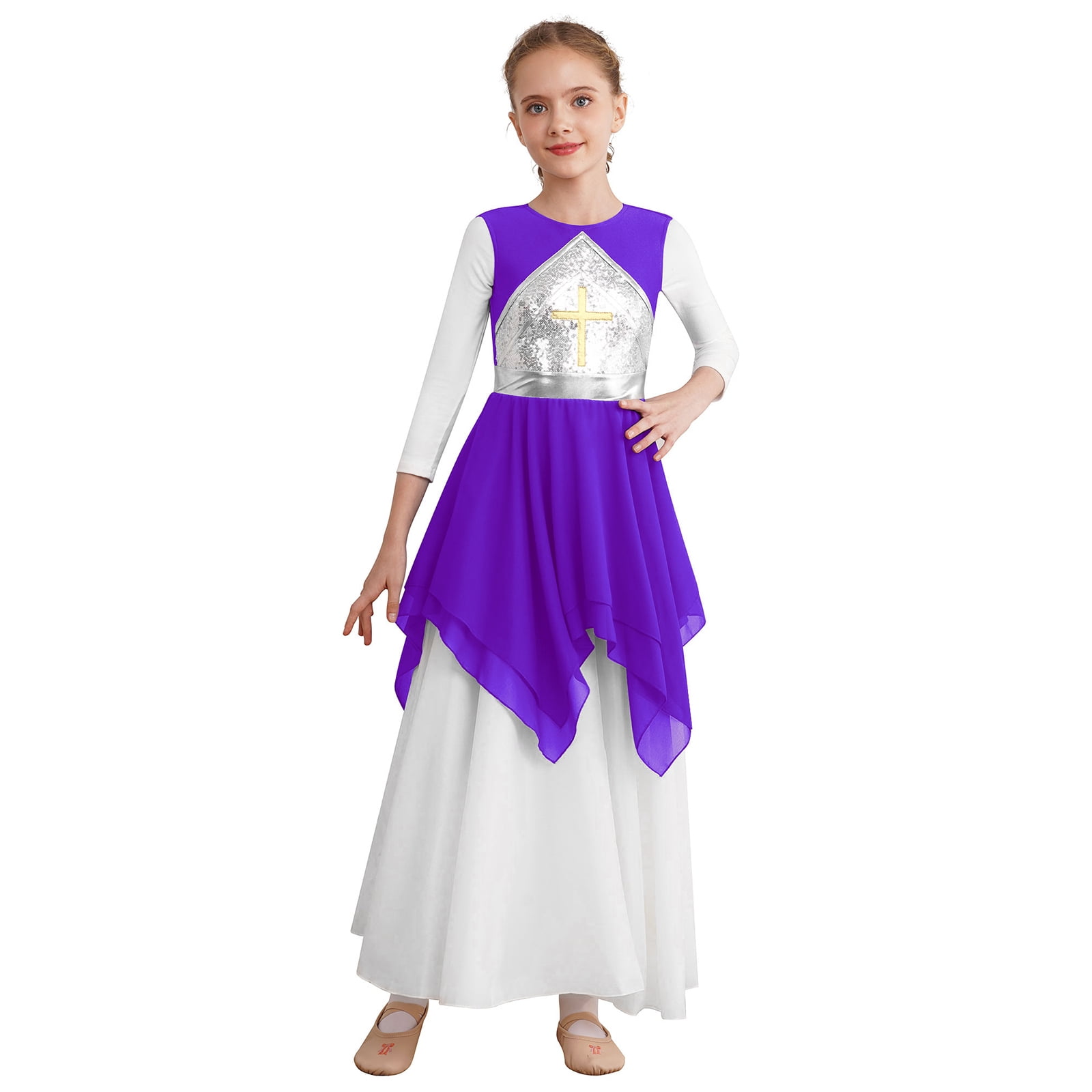 Alvivi Kids Girls Shiny Cross Praise Worship Dance Costume Sleeveless ...