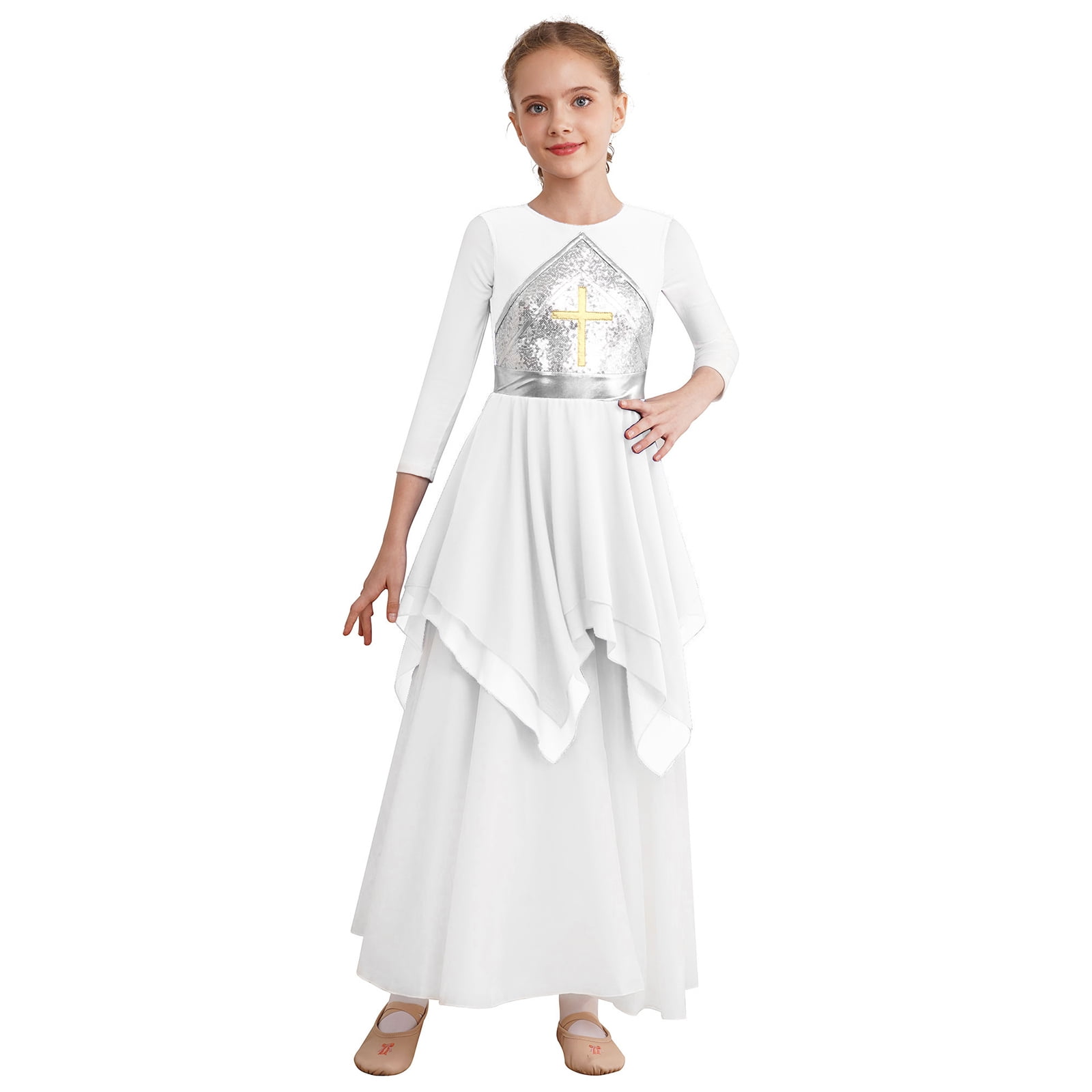 Alvivi Kids Girls Shiny Cross Praise Worship Dance Costume Sleeveless ...