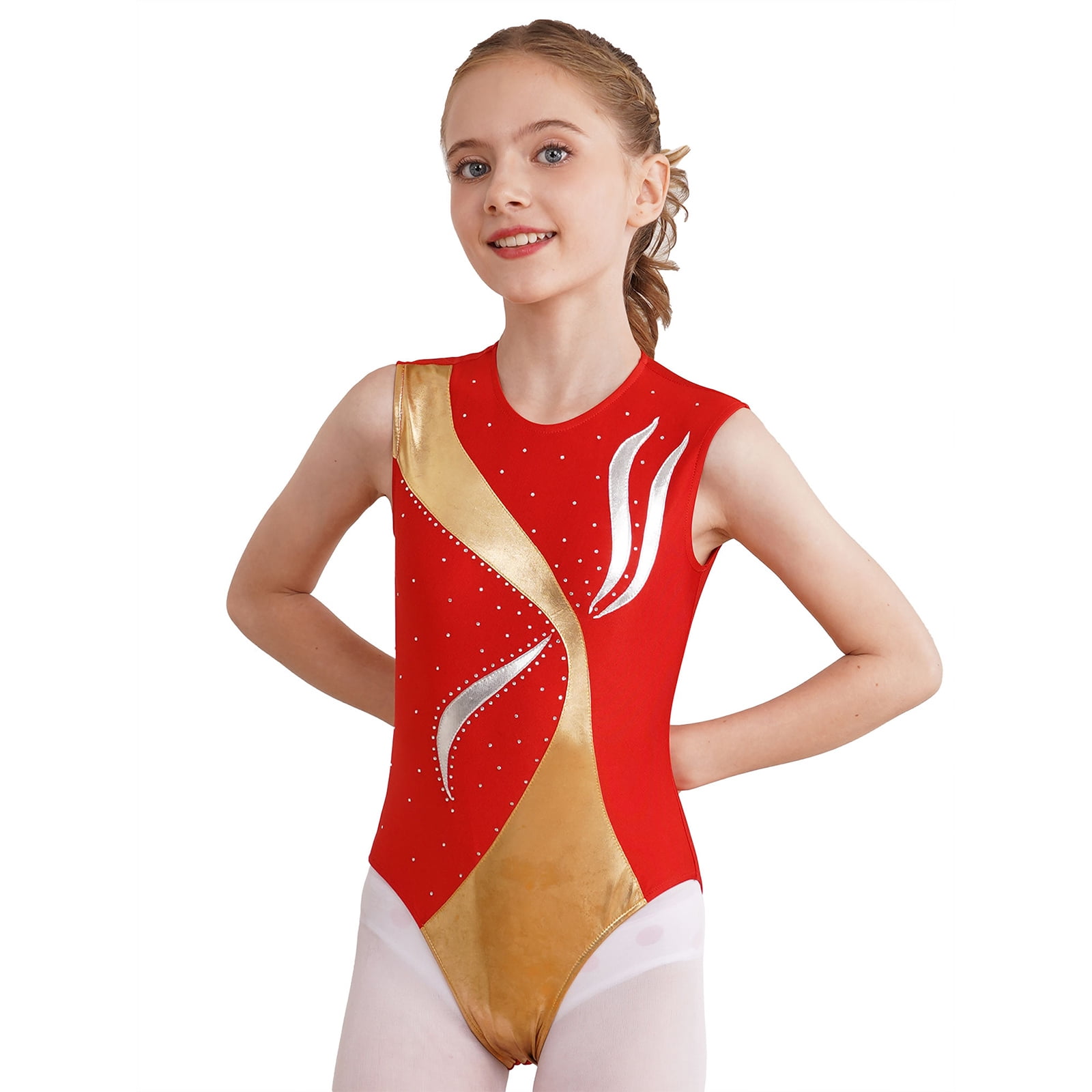 Alvivi Kids Girls Shiny Diamond Sleeveless Gymnastics Ballet Dance ...