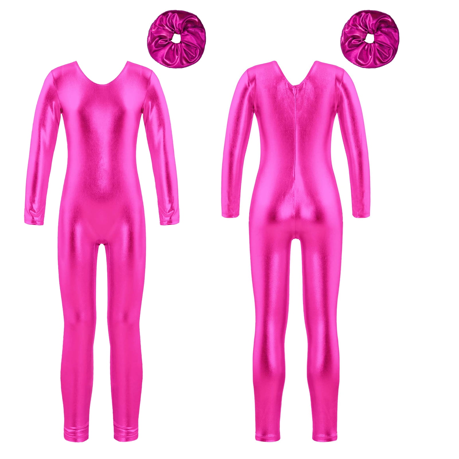 Alvivi Kids Girls Shiny Long Sleeve Gymnastics Jumpsuit Metallic ...
