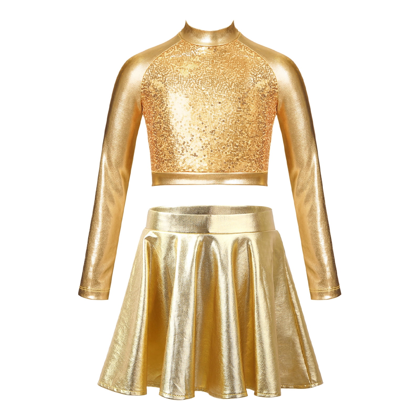 Alvivi Kids Girls Shiny Metallic Ballet Jazz Hip Hop Dance Outfit Long ...