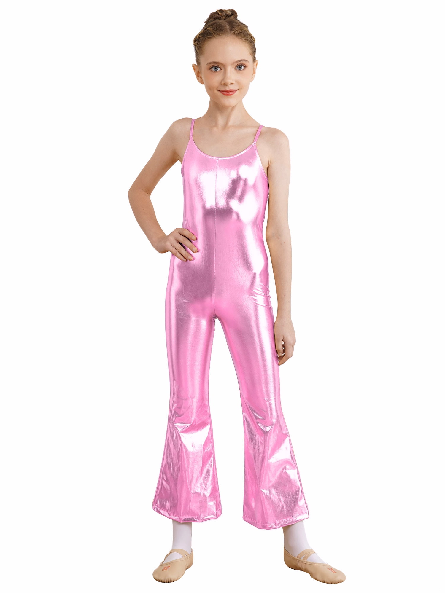 Alvivi Kids Girls Shiny Metallic Dance Leotard Jumpsuit Sleeveless ...