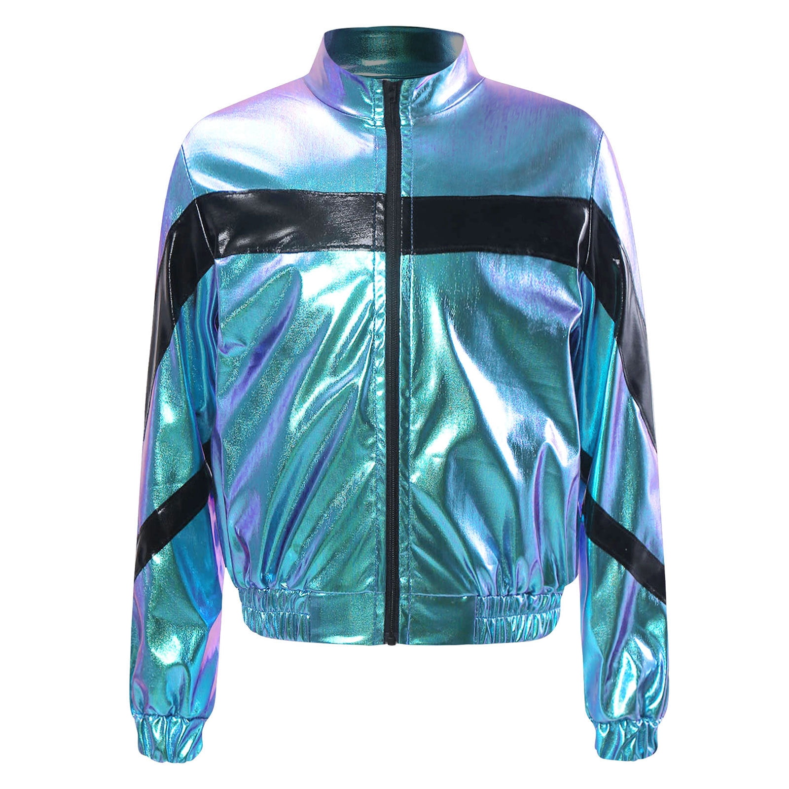 Alvivi Kids Girls Shiny Metallic Long Sleeve Zipper Bomber Jacket Rave ...
