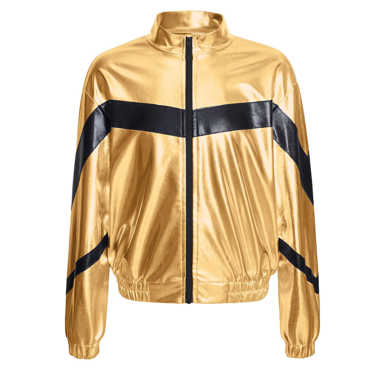 Alvivi Kids Girls Shiny Metallic Long Sleeve Zipper Bomber Jacket Rave ...