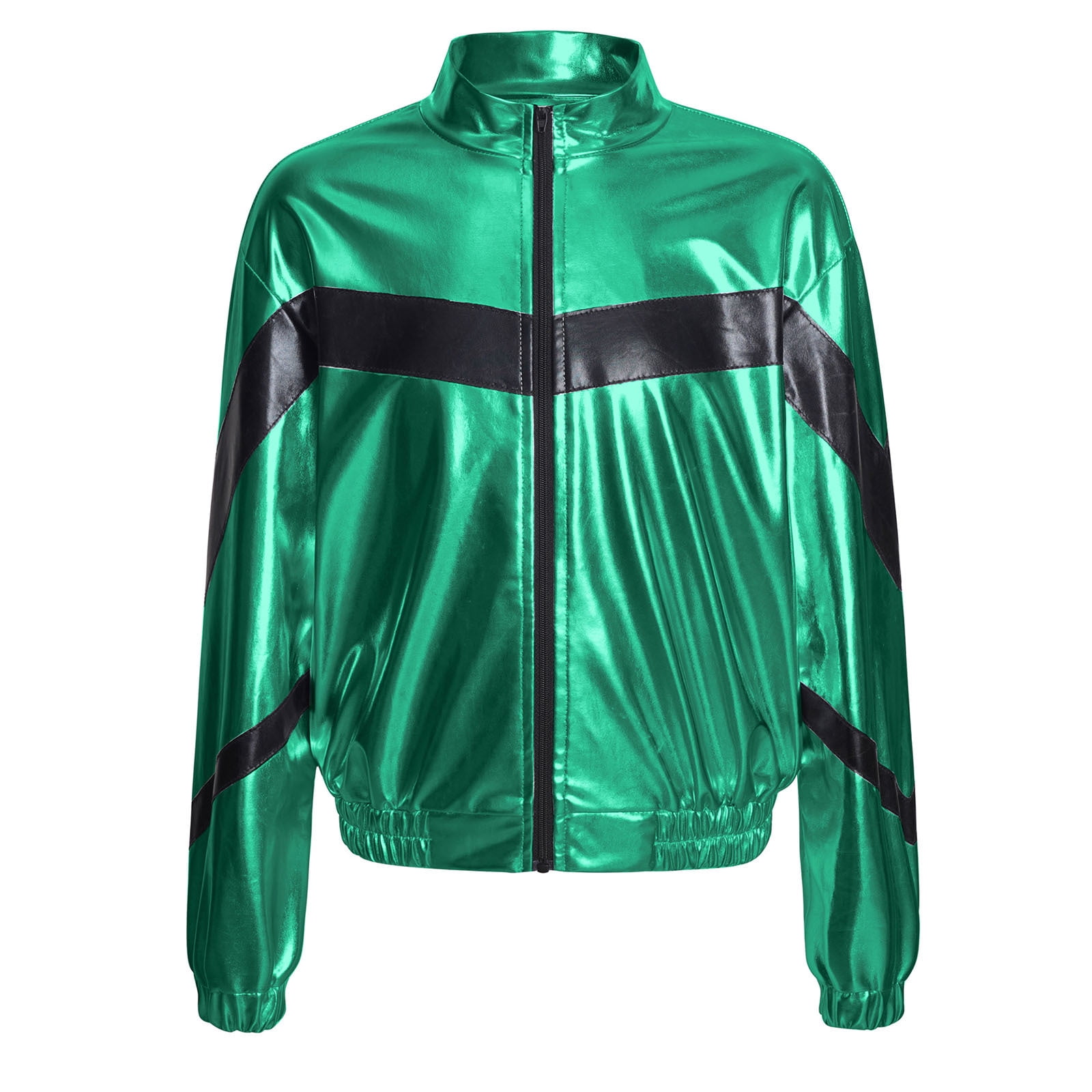 Alvivi Kids Girls Shiny Metallic Long Sleeve Zipper Bomber Jacket Rave ...