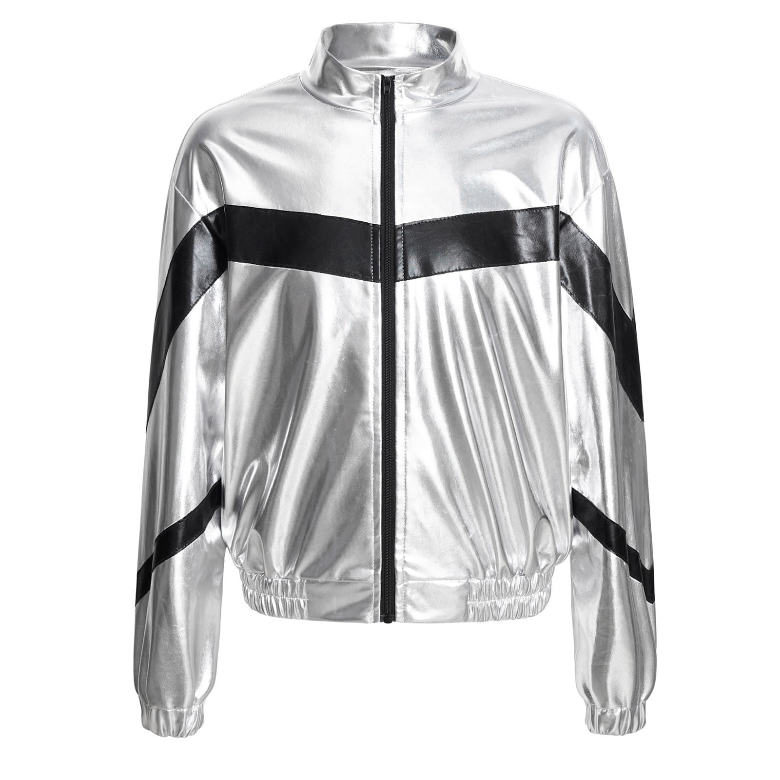 Alvivi Kids Girls Shiny Metallic Long Sleeve Zipper Bomber Jacket Rave ...