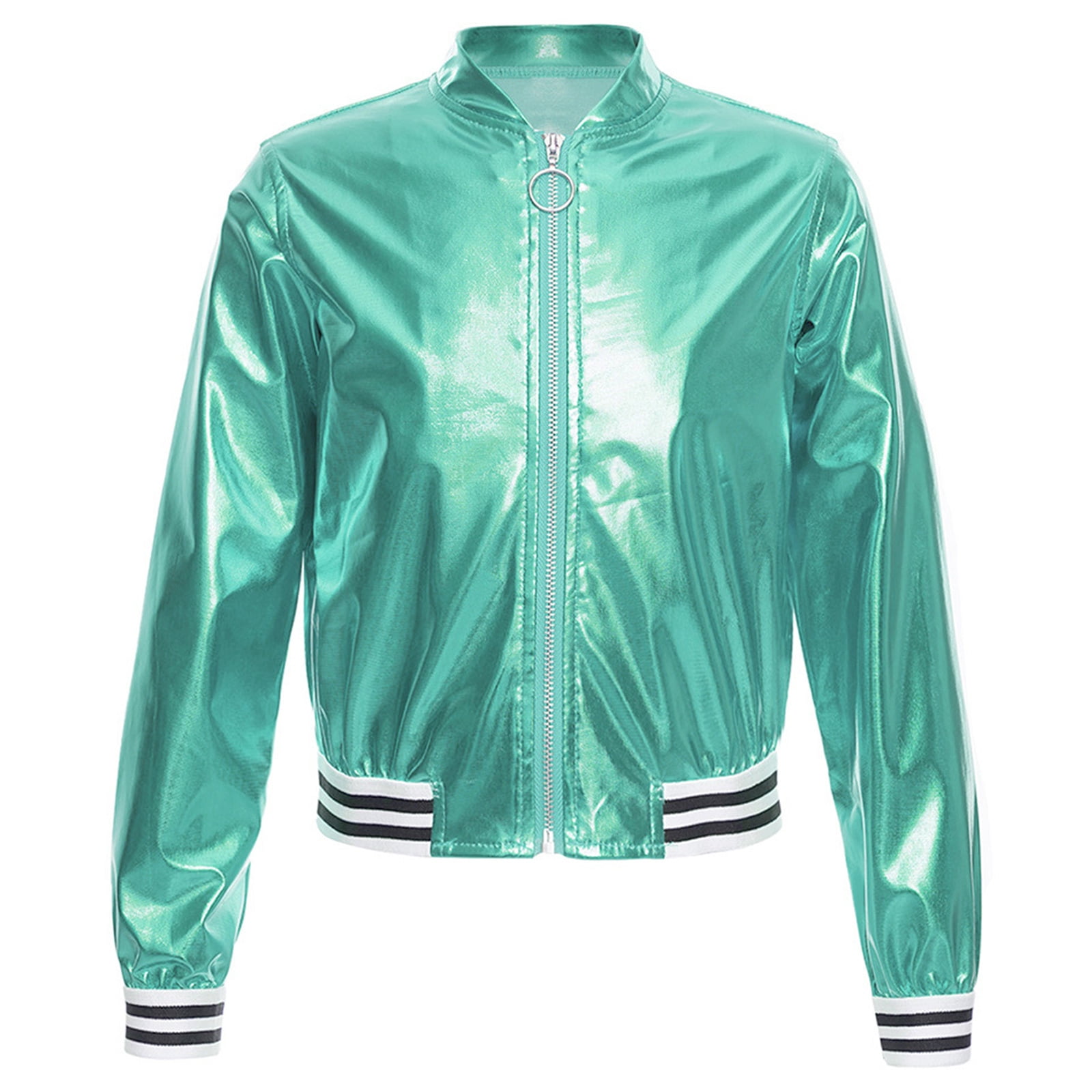 Alvivi Kids Girls Shiny Metallic Long Sleeve Zipper Jacket Coat Jazz ...