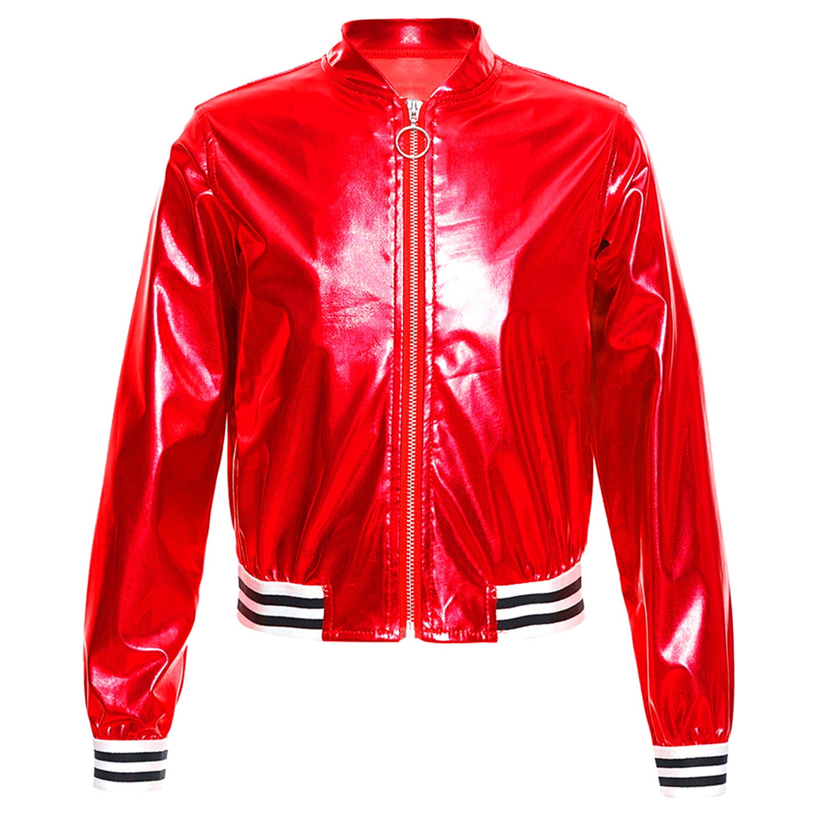 Alvivi Kids Girls Shiny Metallic Long Sleeve Zipper Jacket Coat Jazz ...