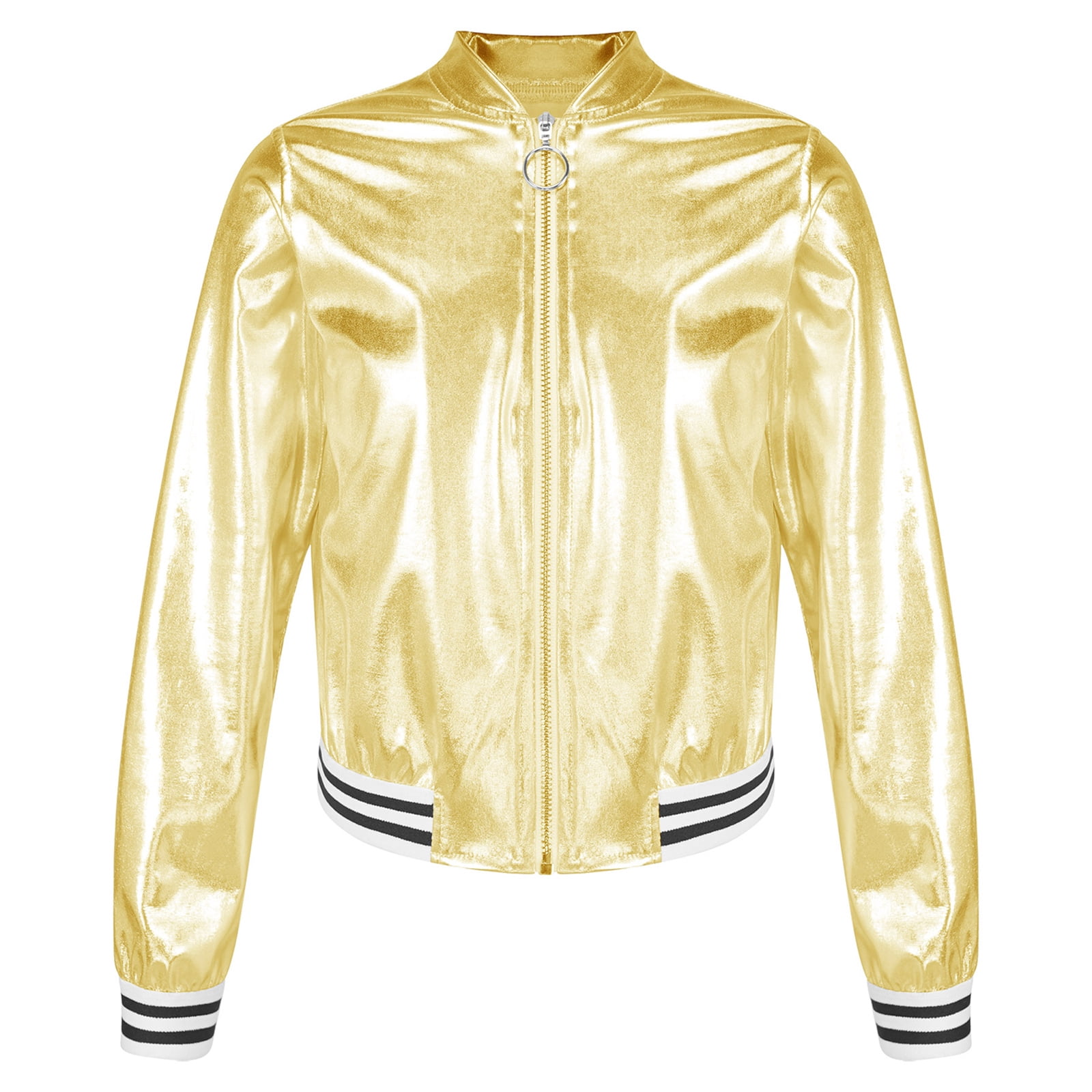 Alvivi Kids Girls Shiny Metallic Long Sleeve Zipper Jacket Coat Jazz ...