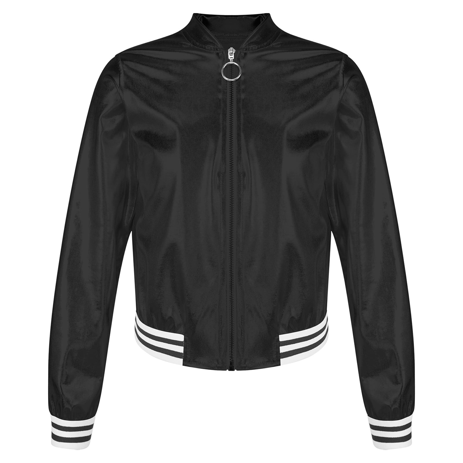Alvivi Kids Girls Shiny Metallic Long Sleeve Zipper Jacket Coat Jazz ...
