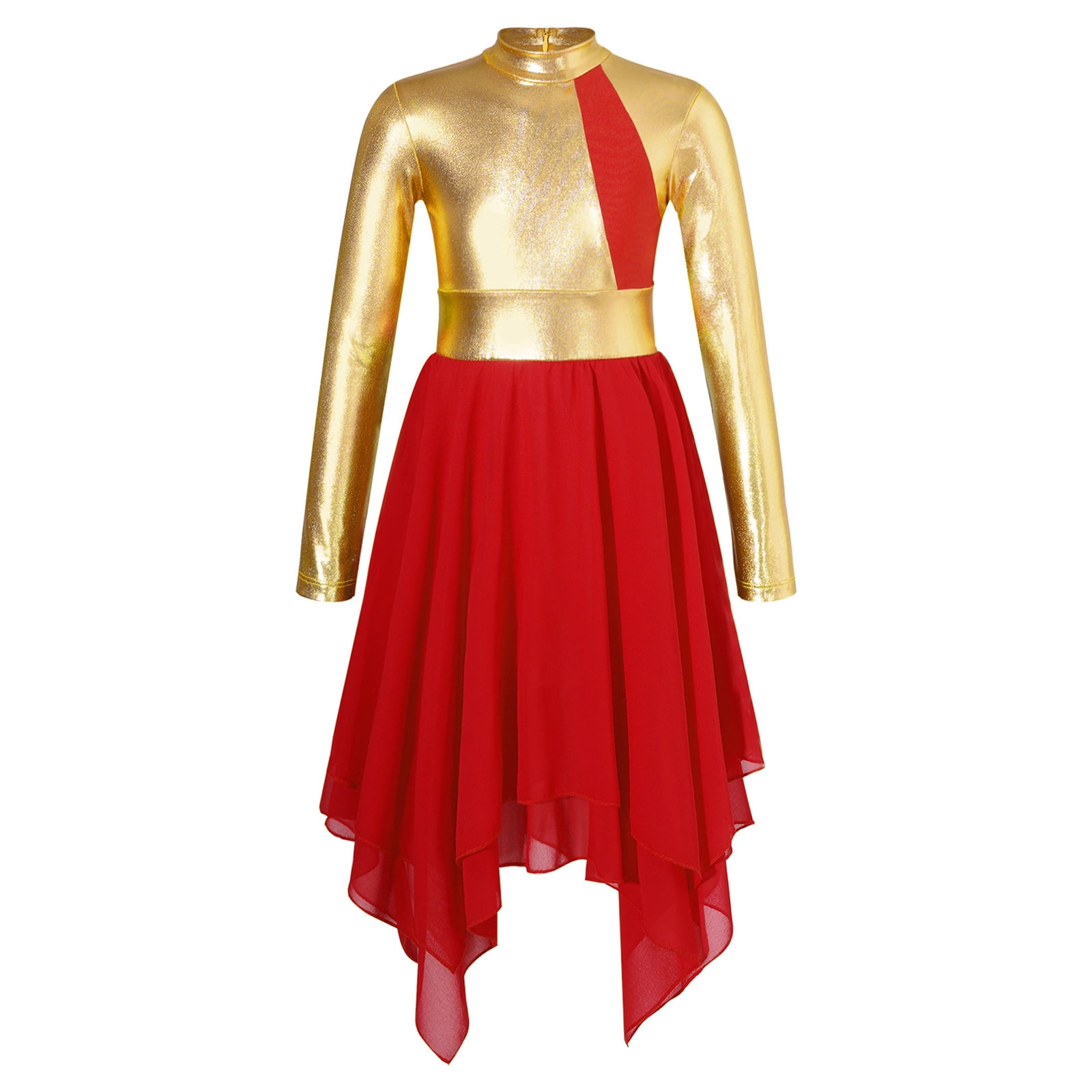 Alvivi Kids Girls Shiny Metallic Praise Asymmetrical Tunic Dress ...