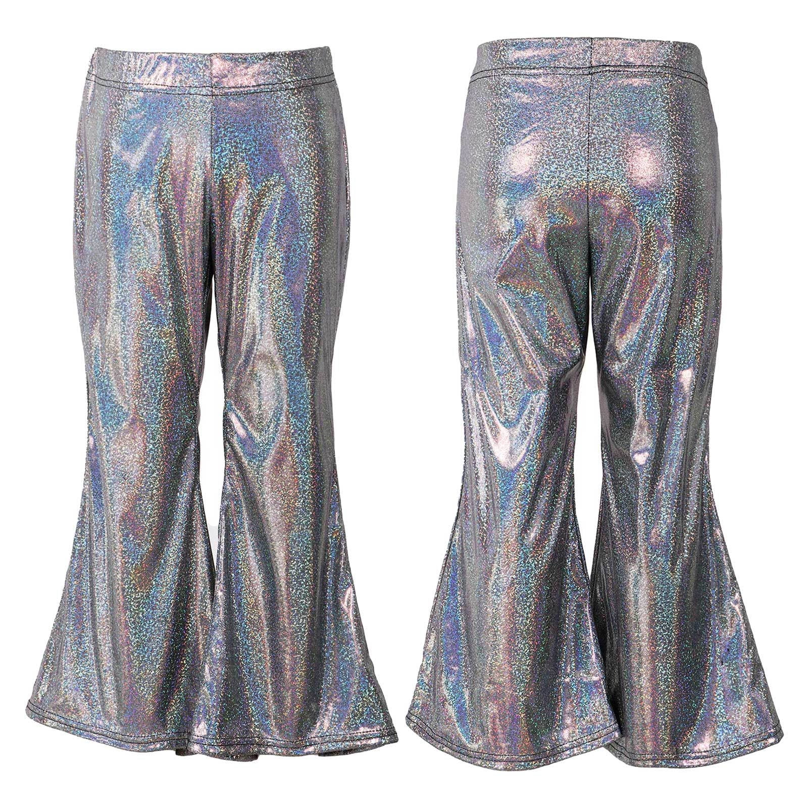 Alvivi Kids Girls Shiny Metallic Ruffle Hem Flared Pants Jazz Modern ...
