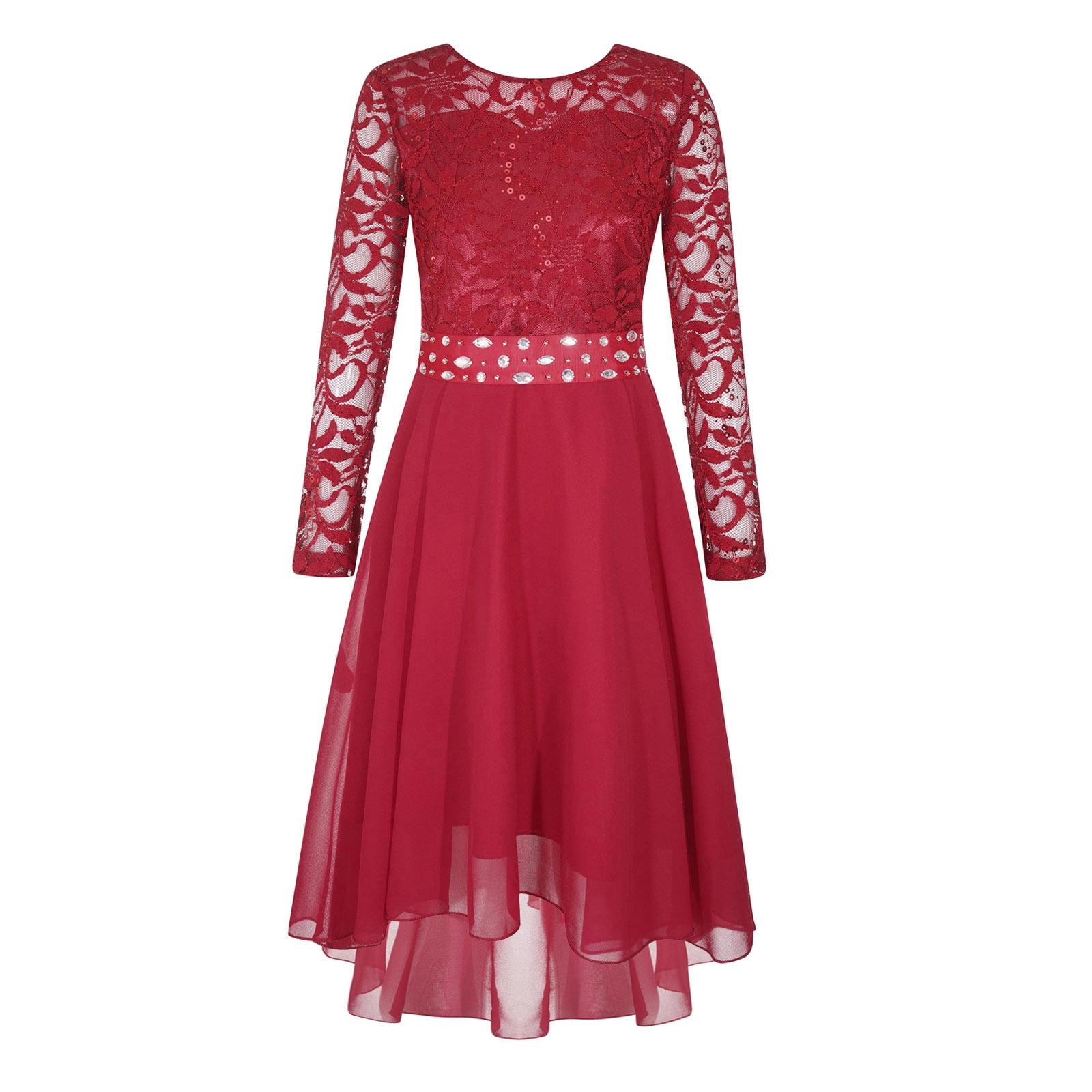 Alvivi Kids Girls Shiny Rhinestone Birthday Party Dress Chiffon High ...