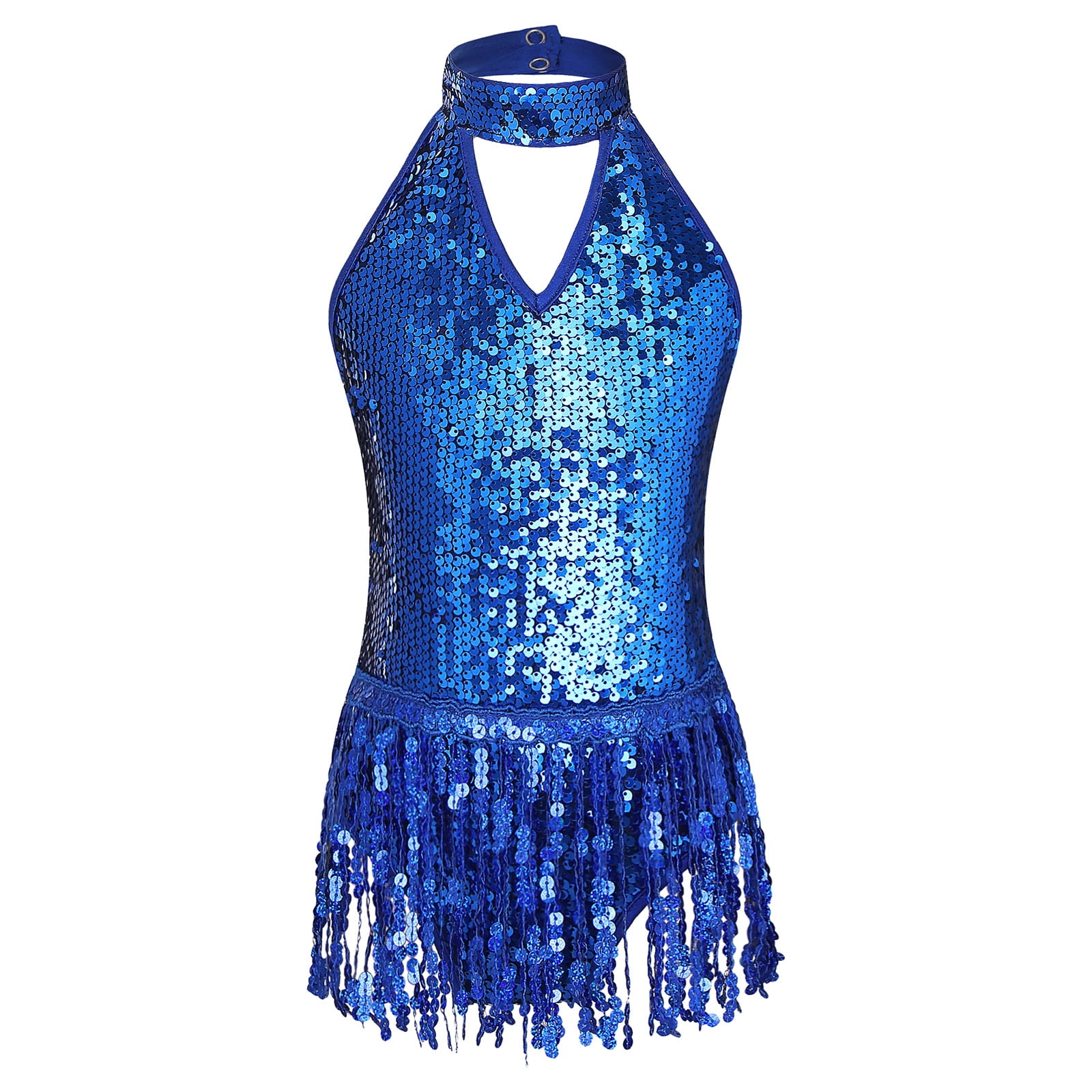 Alvivi Kids Girls Shiny Sequin Tassel Dance Dress Jazz Latin Belly ...