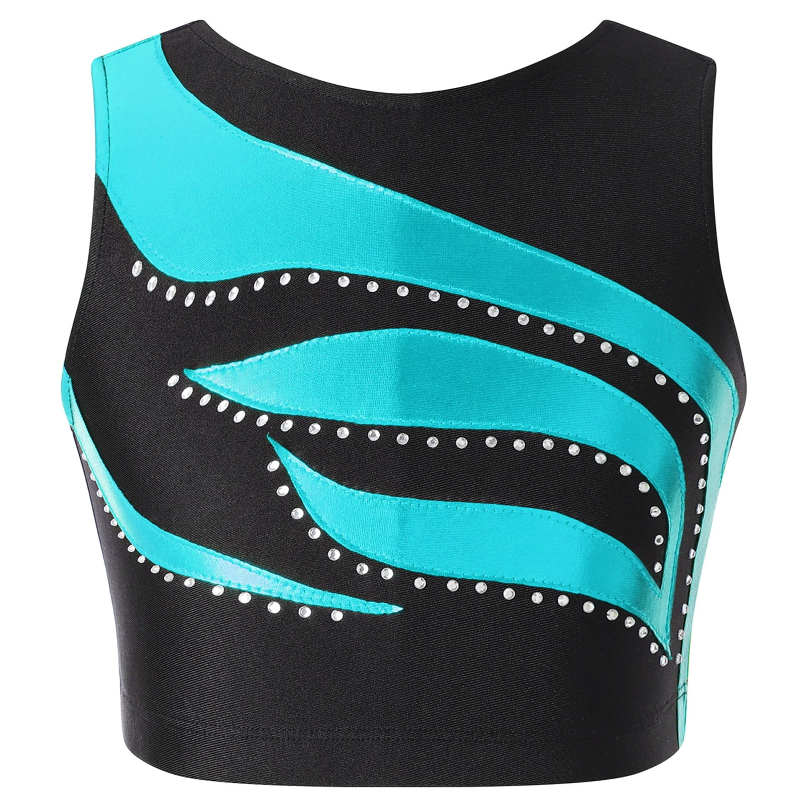 Alvivi Kids Girls ShinyRhinestone Metallic Dance Crop Tops Active ...