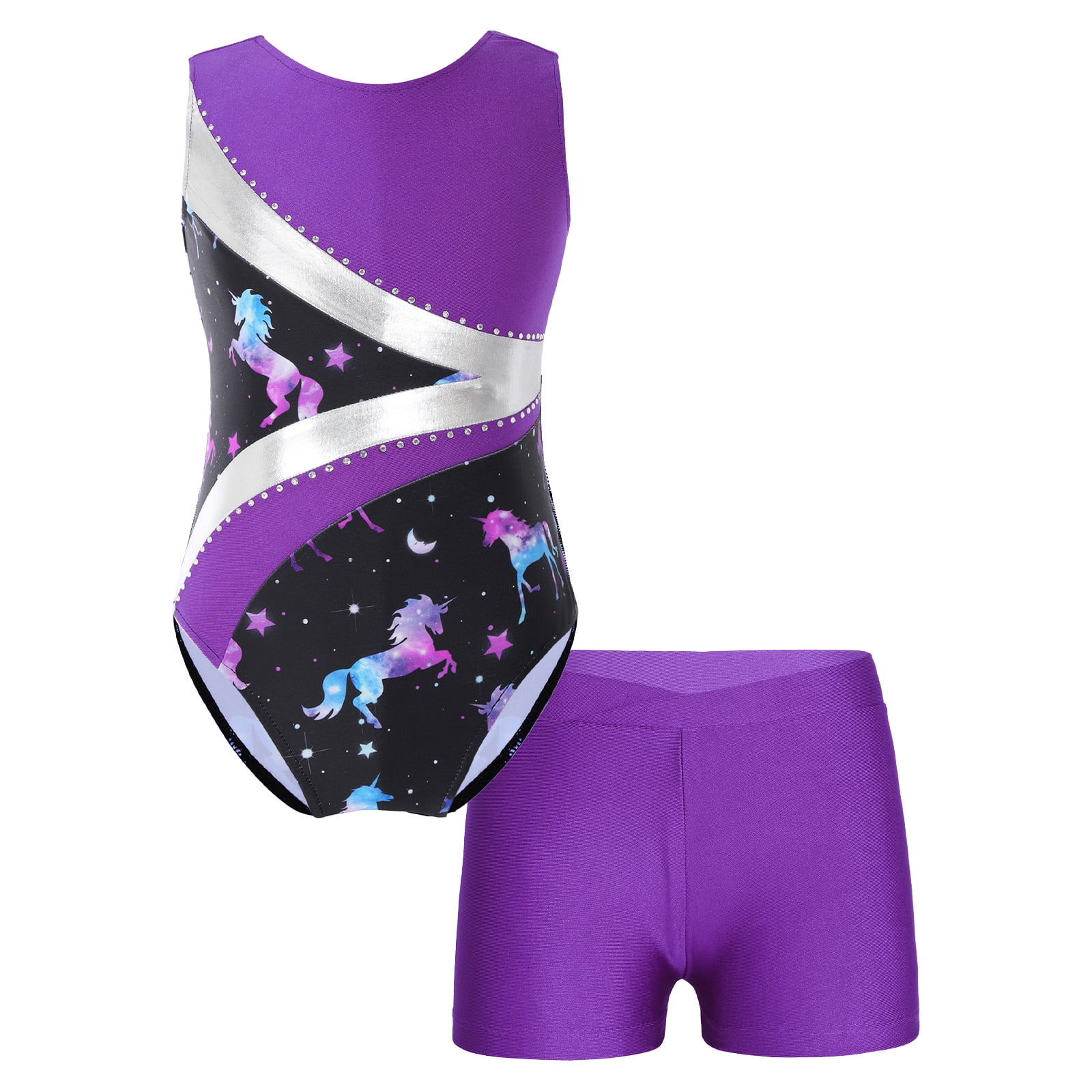 Alvivi Kids Girls Sleeveless Gymnastics Leotards with Shorts 2 Piece ...