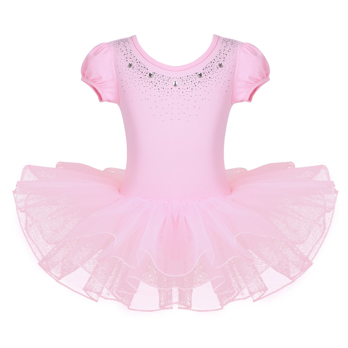 Alvivi Kids Girls Sparkle Ballet Dance Dress Short Sleeve Gymnastics ...