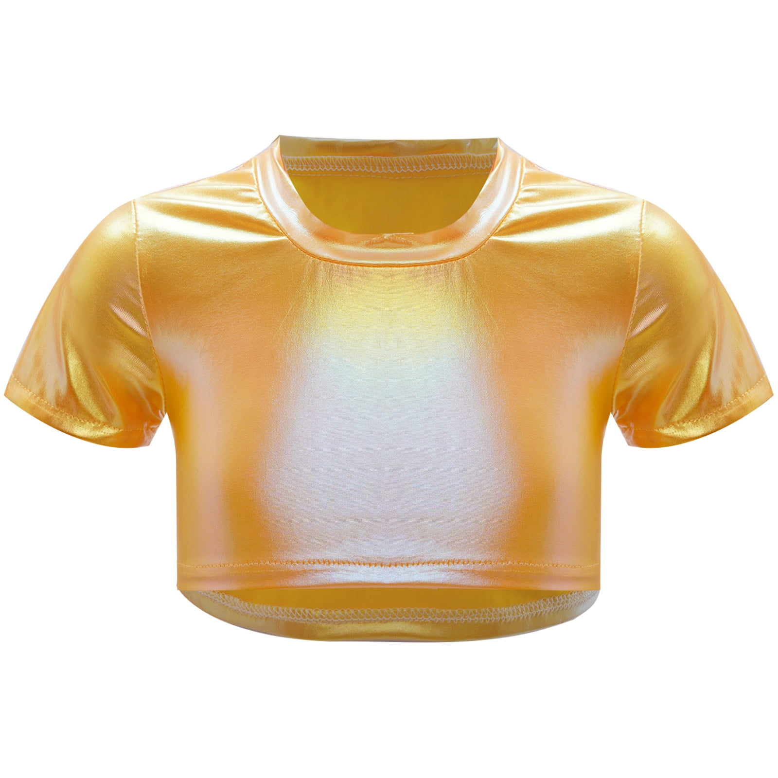 Alvivi Kids Girls Sparkly Metallic Short Sleeve Tee Dance Crop Top Hip ...