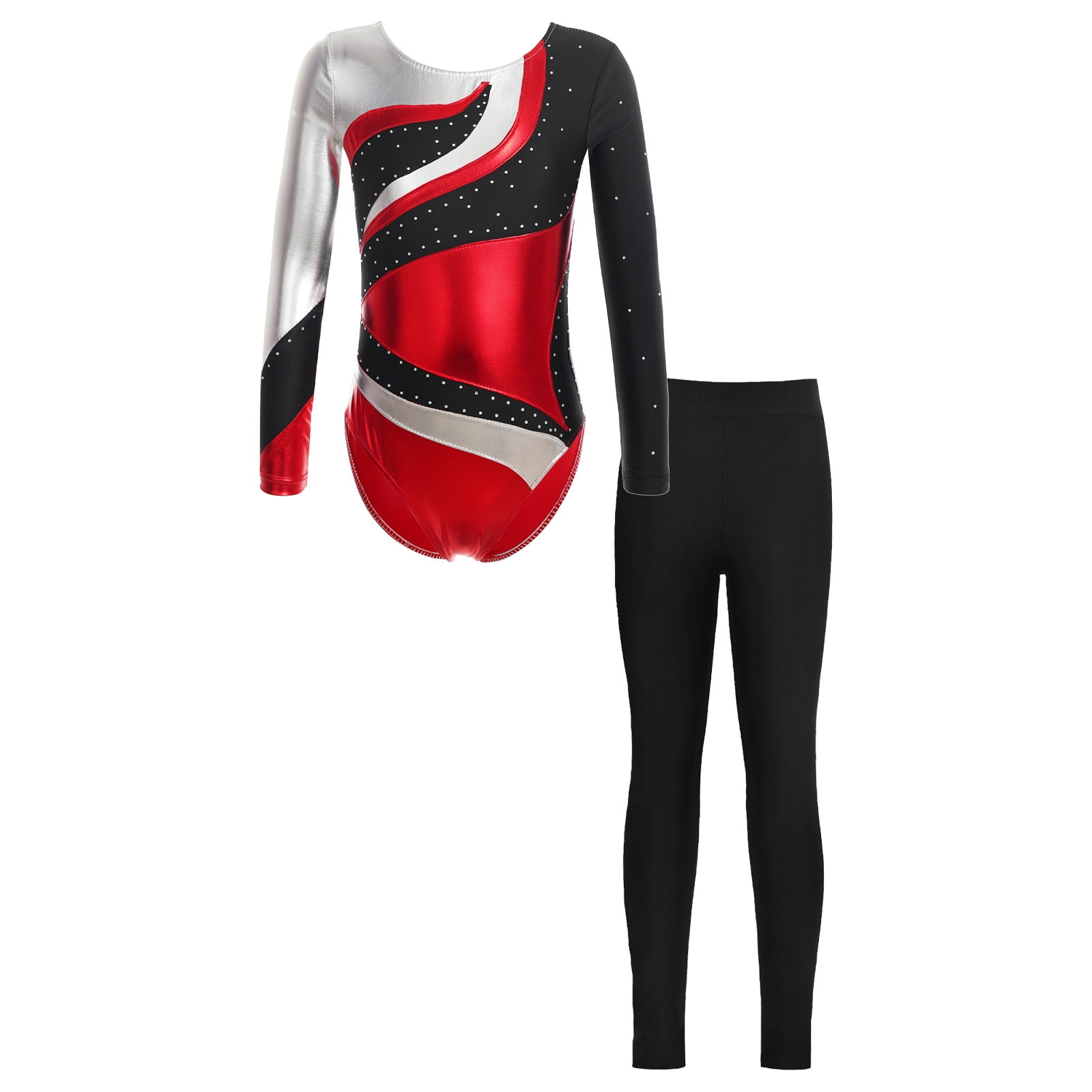 Alvivi Kids Girls Sparkly Rhinestones Long Sleeve Gymnastic Dance ...