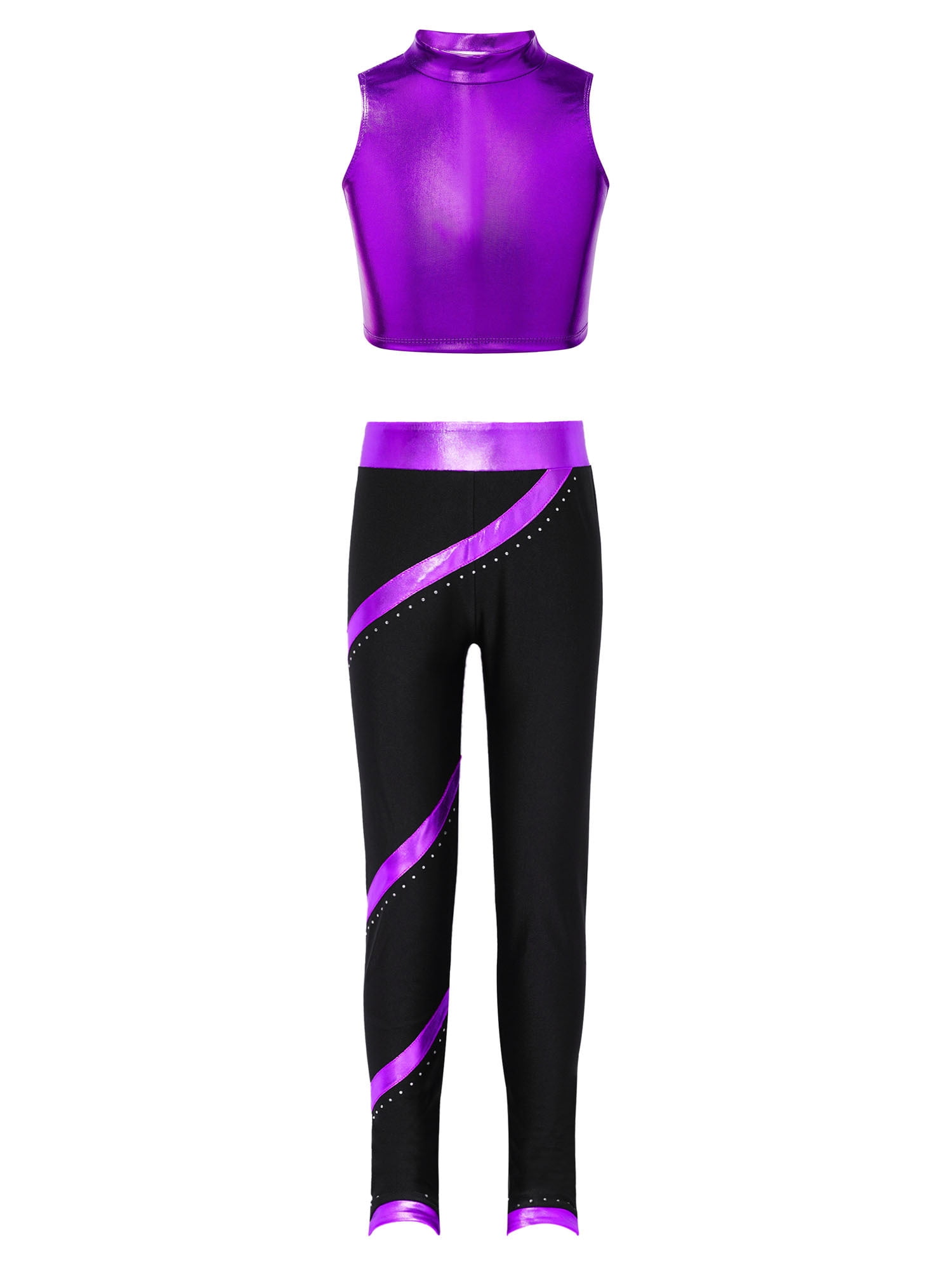 Alvivi Kids Girls Sport Outfits Gymnastics Dance Metallic Crop Tank Top ...