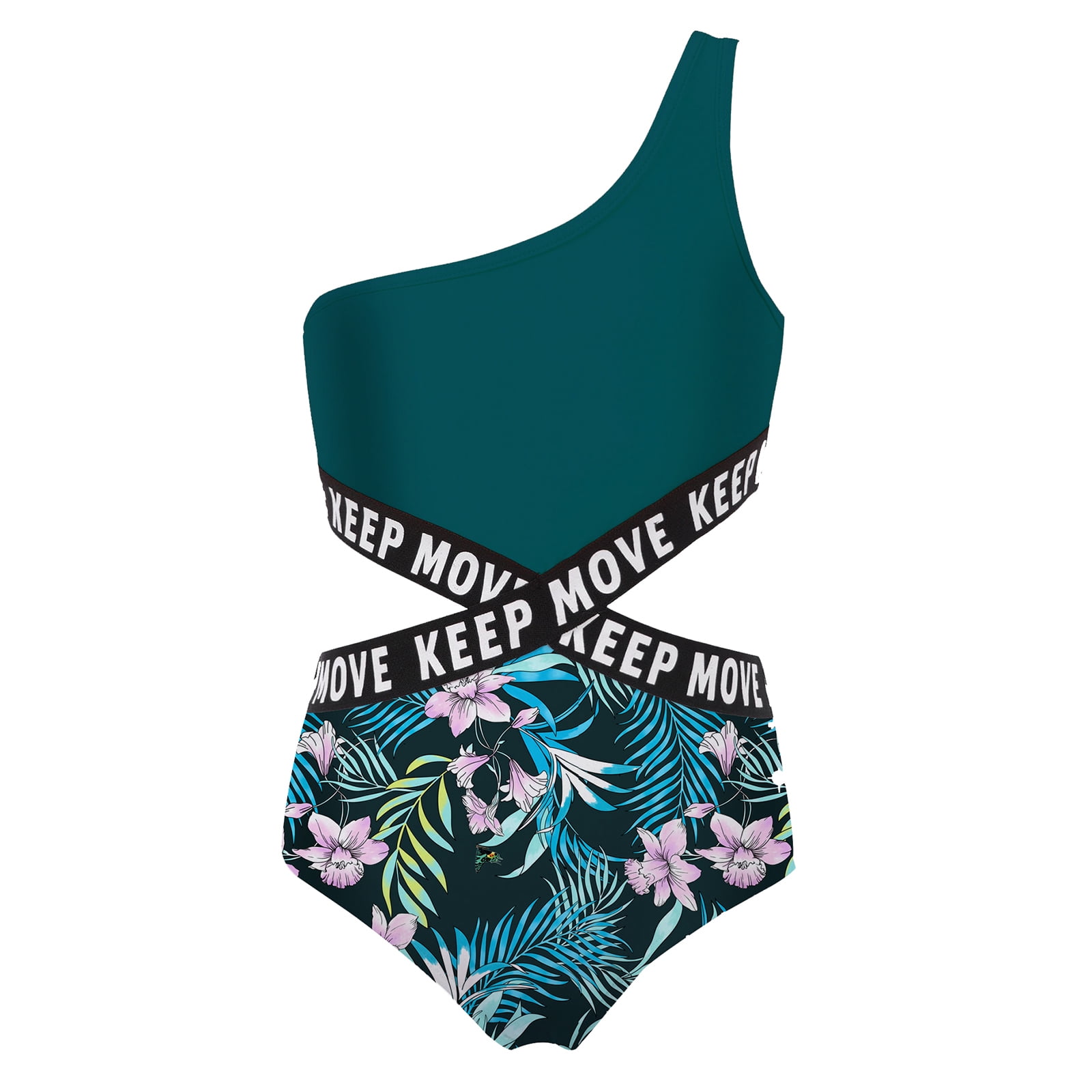 Alvivi Kids Girls Tropical Print Swimwear One Shoulder Bikini Swimsuit ...