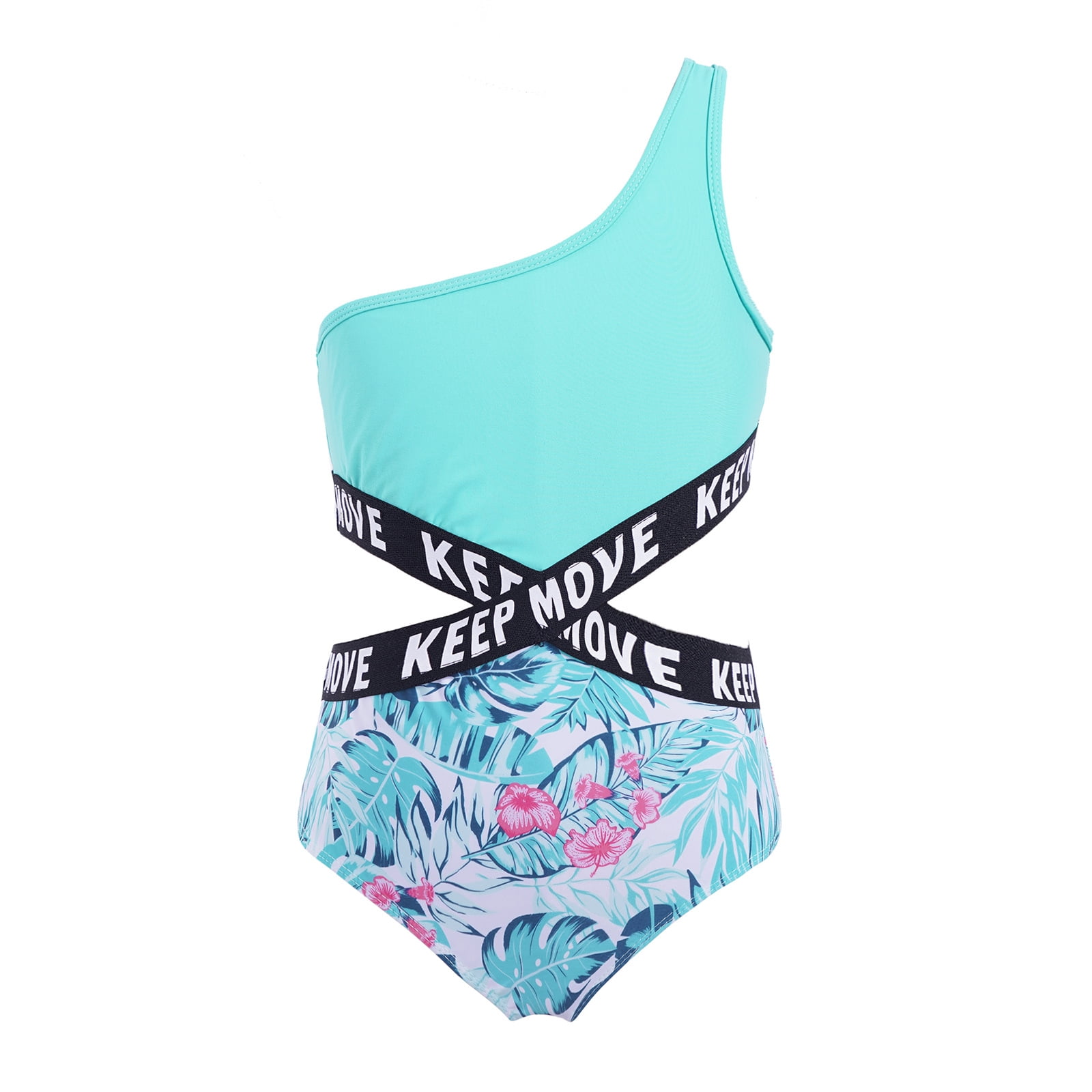 Alvivi Kids Girls Tropical Print Swimwear One Shoulder Bikini Swimsuit ...
