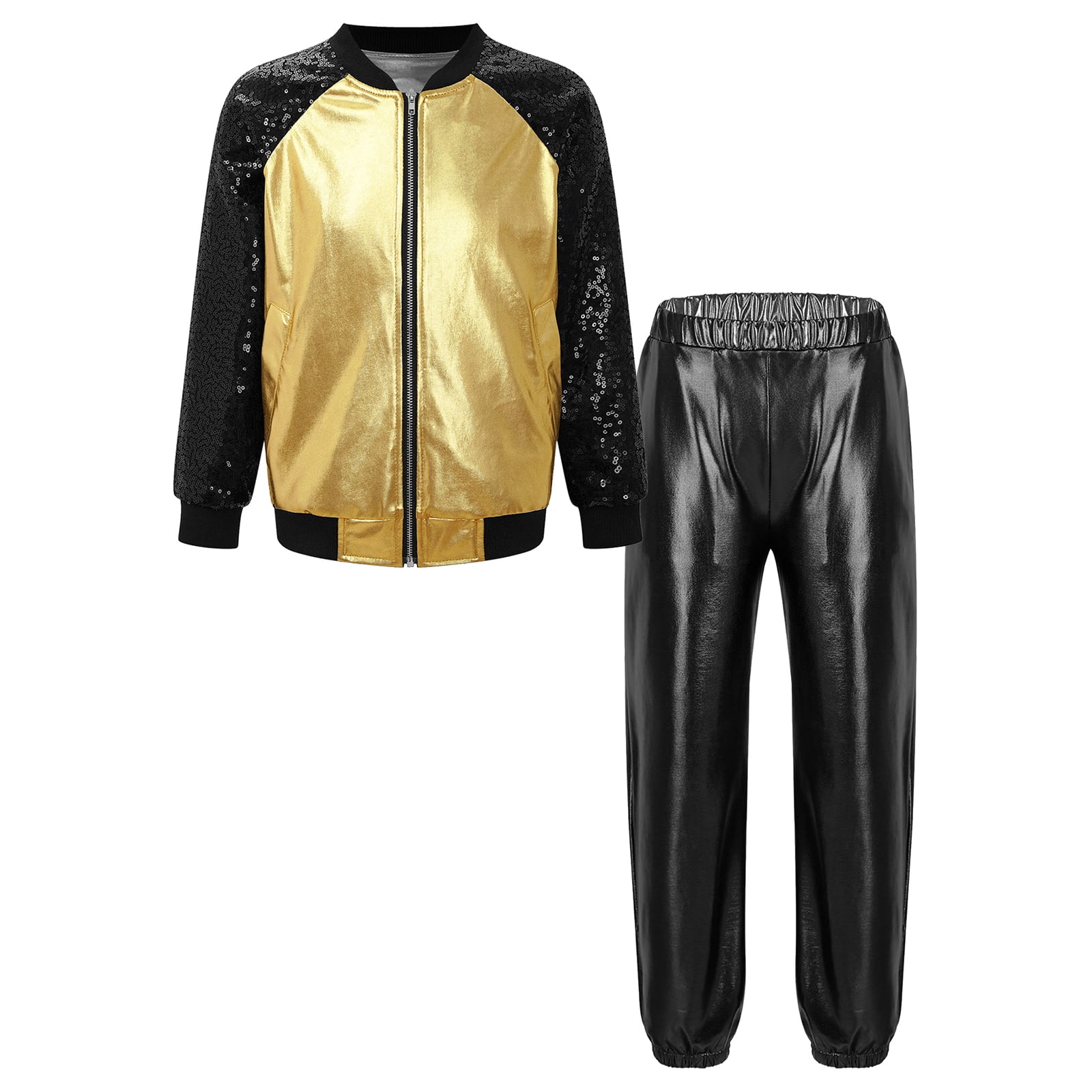 Alvivi Kids Hip-hop Jazz Costume Shiny Metallic Bomber Jacket and Pants ...