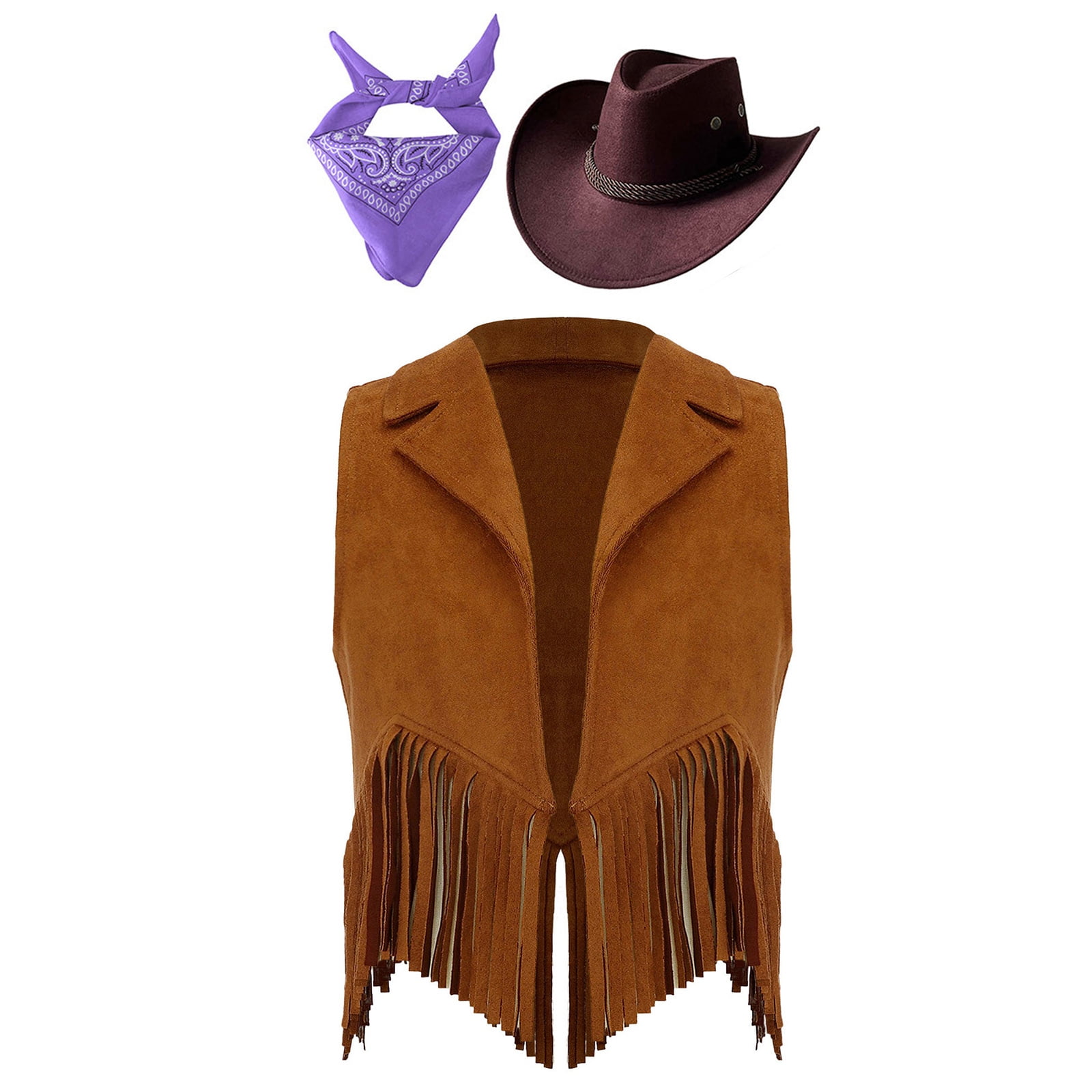 Alvivi Kids Western Cowboy Cowgirl Halloween Outfits Sleeveless Tassel ...